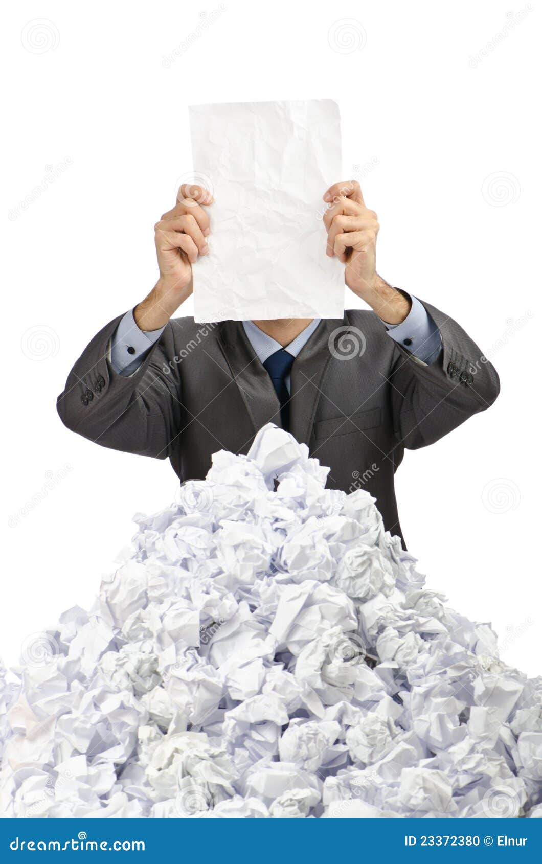 Man with Lots of Crumpled Paper Stock Photo - Image of sitting ...