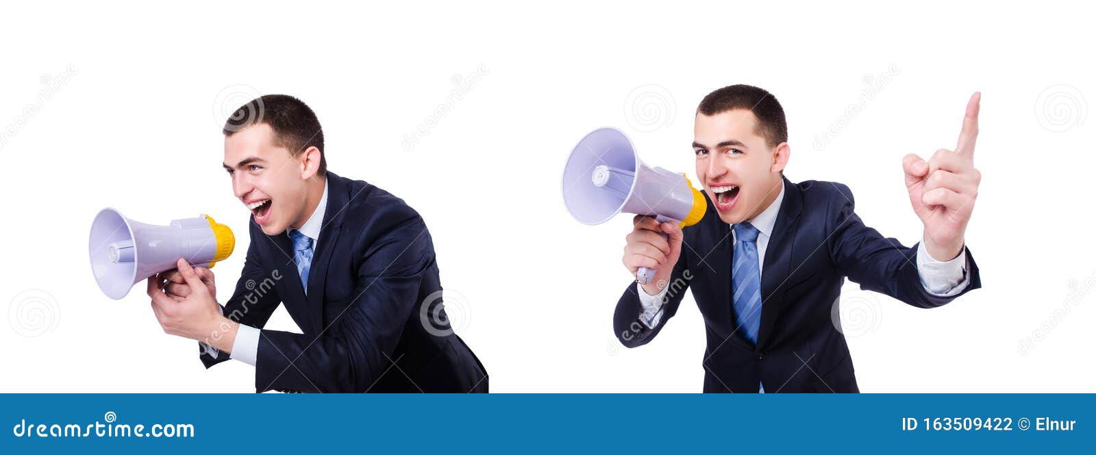 Man with Loudspeaker Isolated on White Stock Photo - Image of poses ...