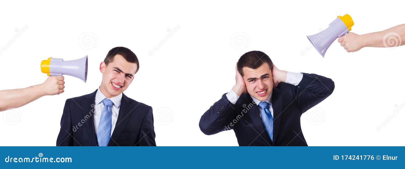 Man with Loudspeaker Isolated on White Stock Photo - Image of noise ...
