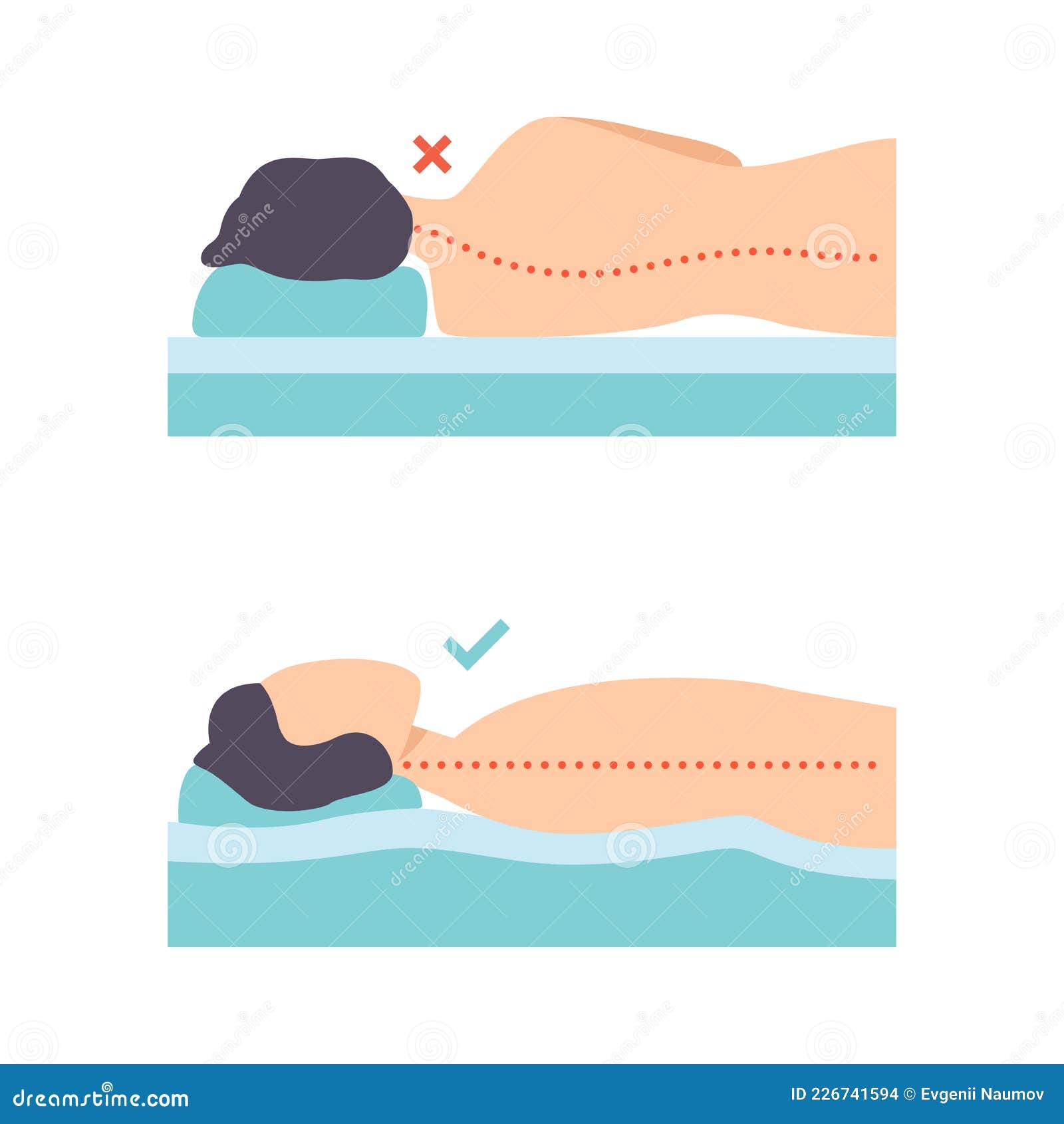 Man Lying In Correct Sleeping Pose For Neck And Spine Vector Set ...