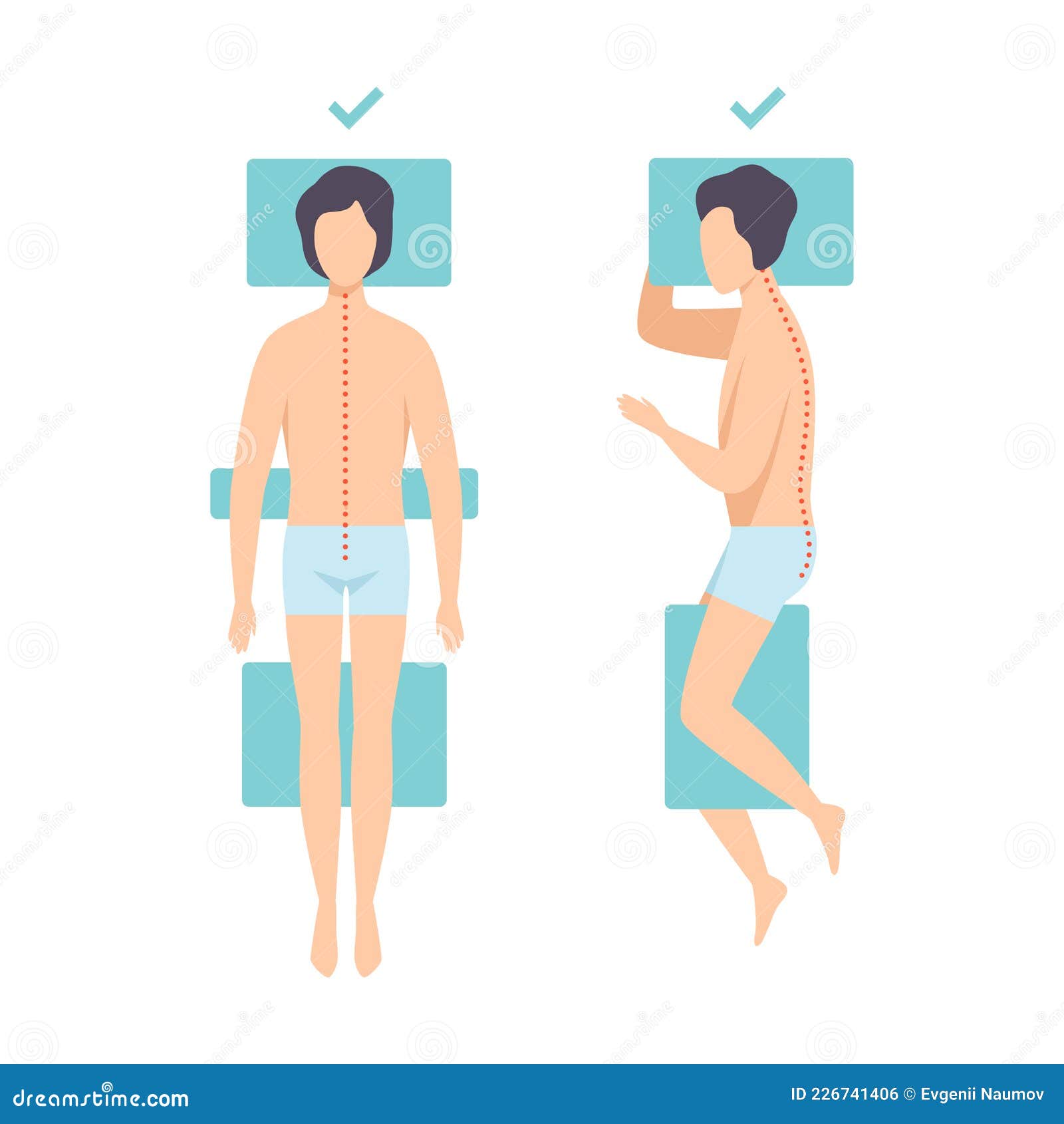 Man Lying In Correct Sleeping Pose For Neck And Spine Vector Set ...