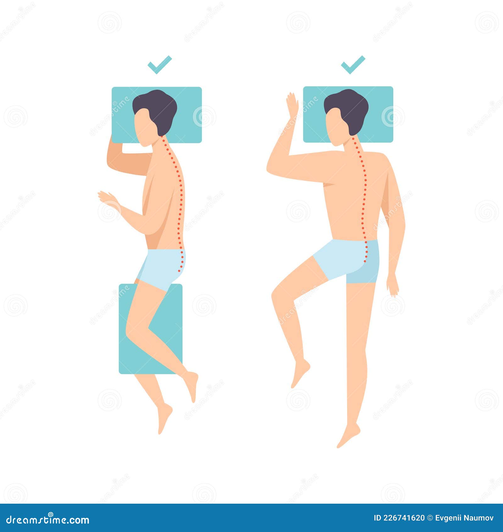 Man Lying In Correct Sleeping Pose For Neck And Spine Vector Set ...