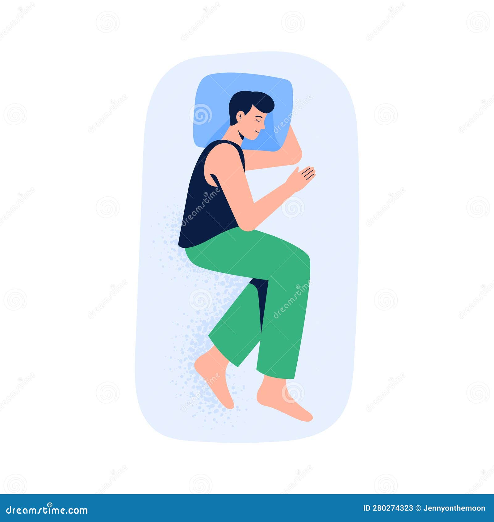 A Man Lying in a Side Pose during Dream or Relax. Top View of Night ...