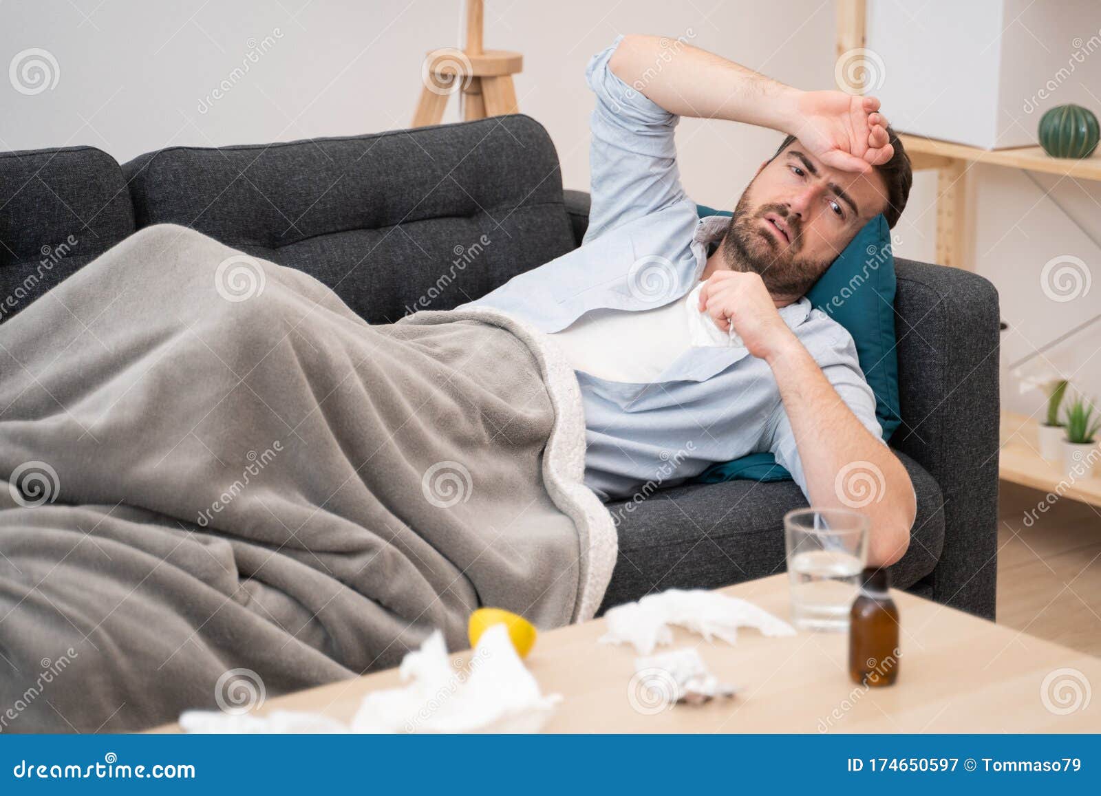 Man Portrait Suffering Cold and Flu at Home Stock Image - Image of ...