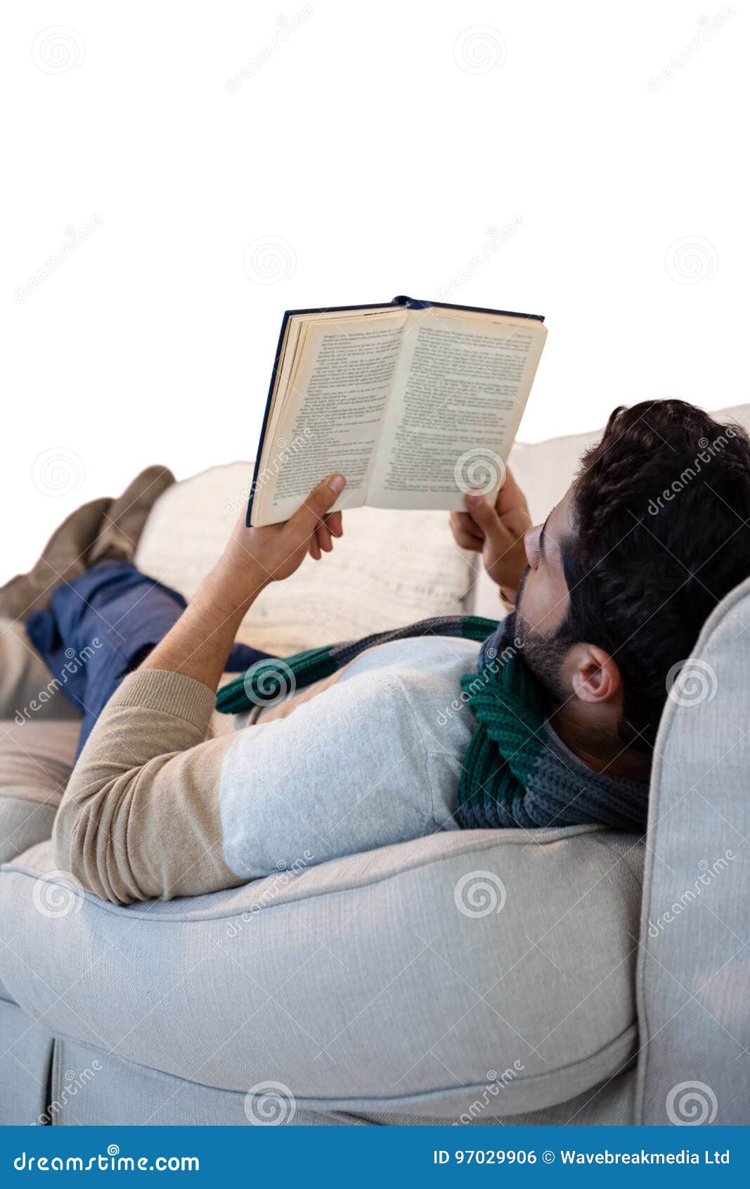Man Lying on Sofa while Reading Book Stock Photo - Image of lifestyle ...