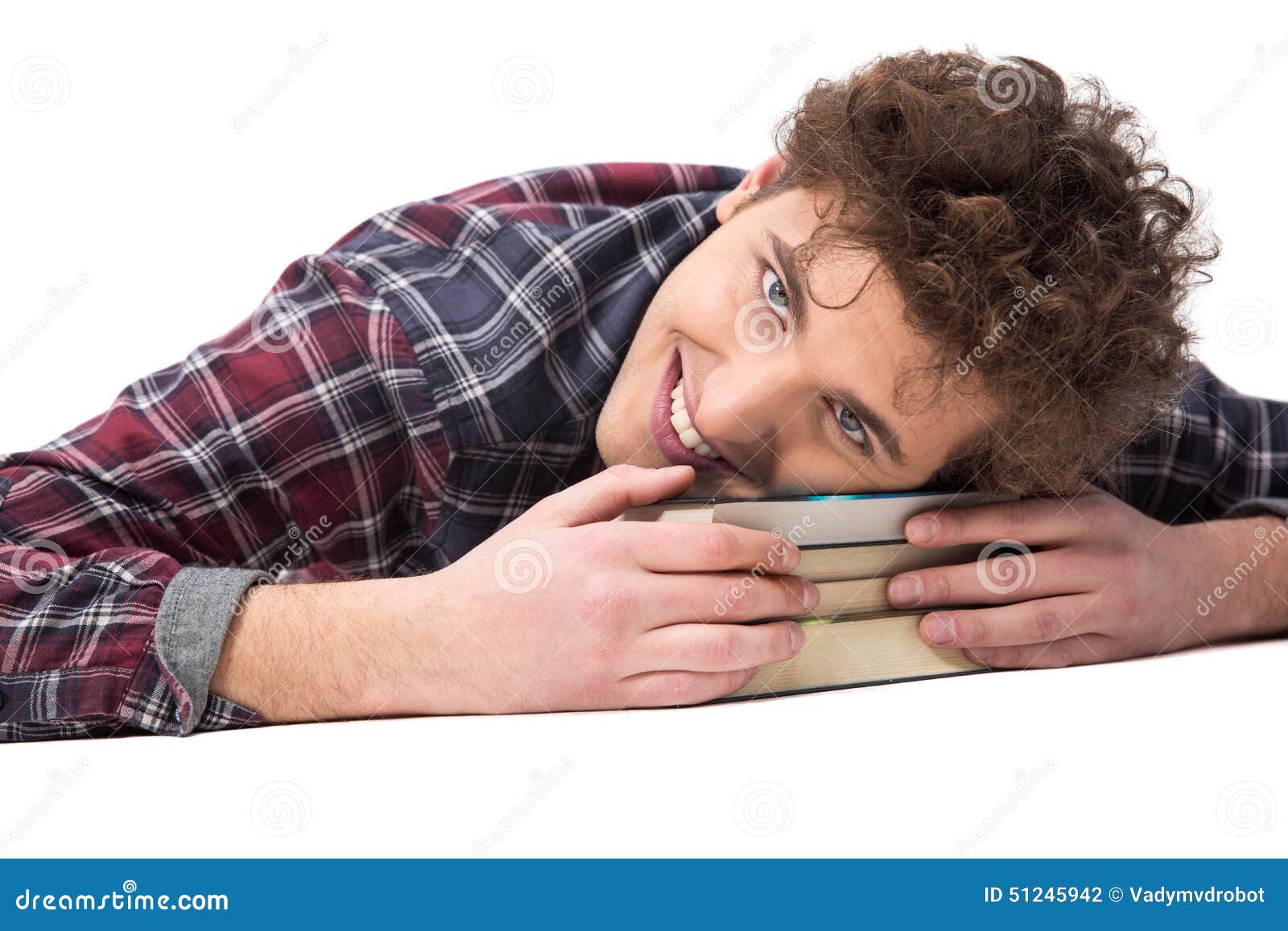 Man Lying on the Table with Books Stock Photo - Image of hair, curly ...