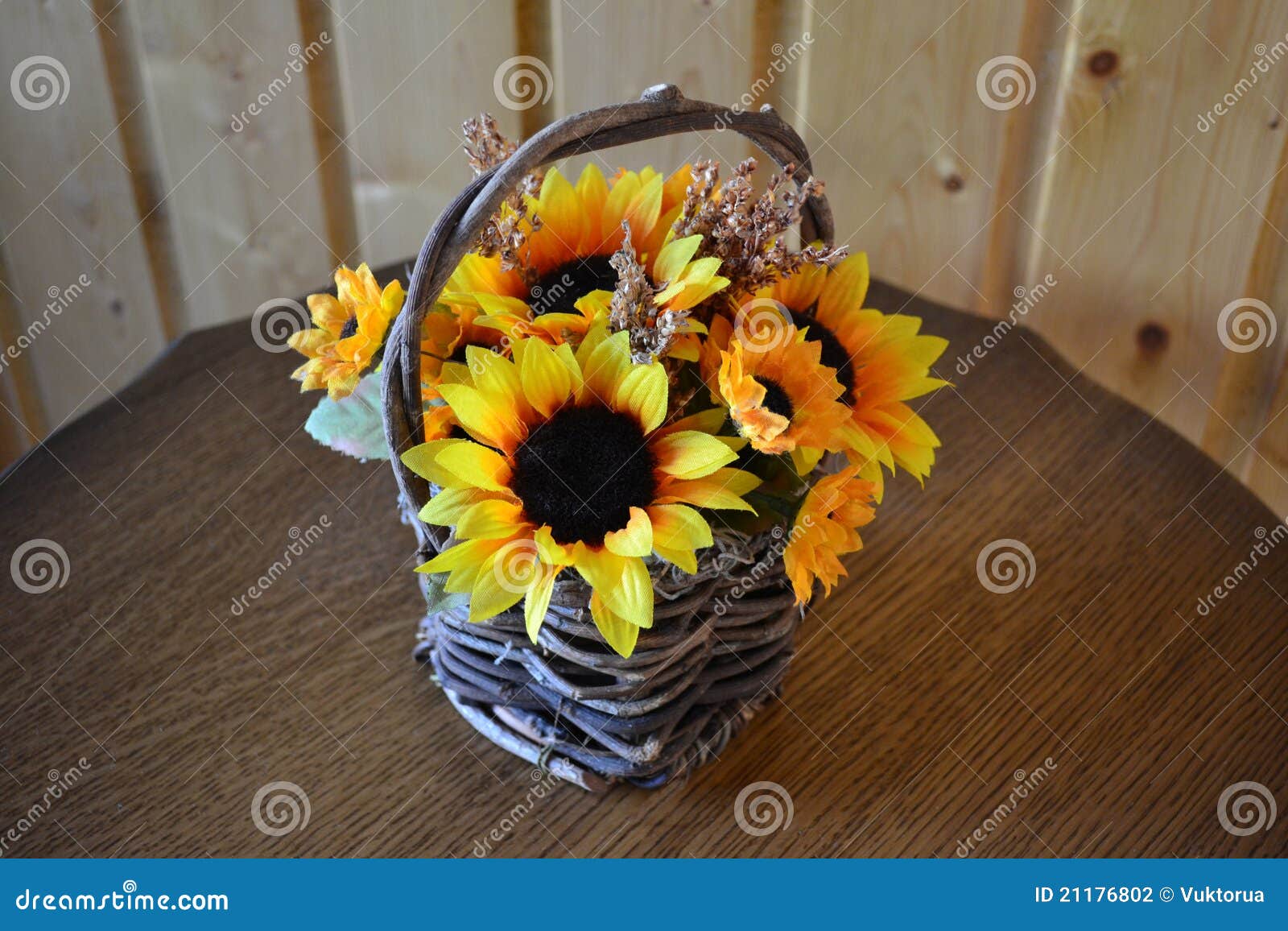 Man-made Bouquet of Sunflowers in a Basket Stock Photo - Image of ...