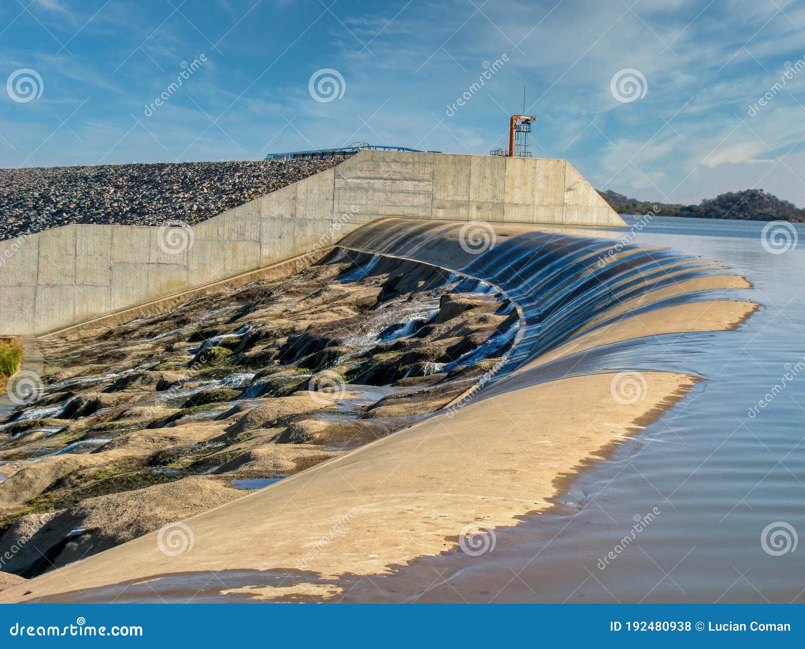 Man made dam stock photo. Image of flood, clouds, lake - 192480938