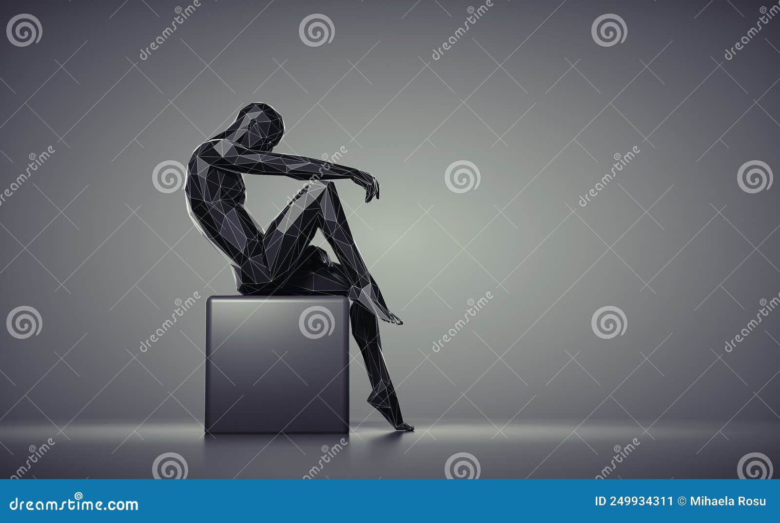Man Made of Polygons Posing on a Cube Stock Illustration - Illustration ...