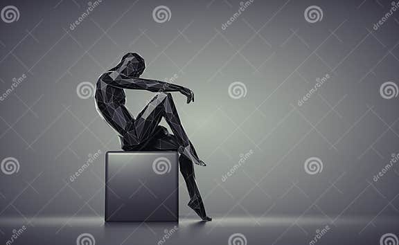Man Made of Polygons Posing on a Cube Stock Illustration - Illustration ...