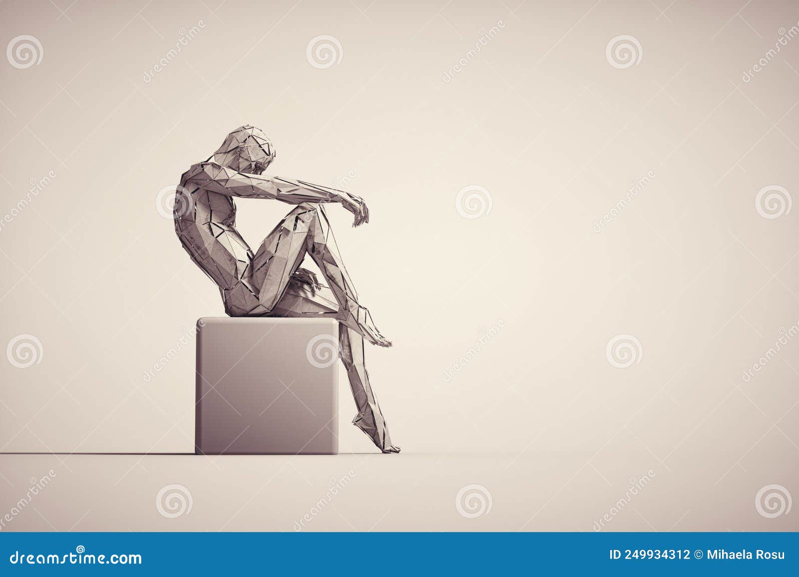 Man Made of Polygons Posing on a Cube Stock Illustration - Illustration ...