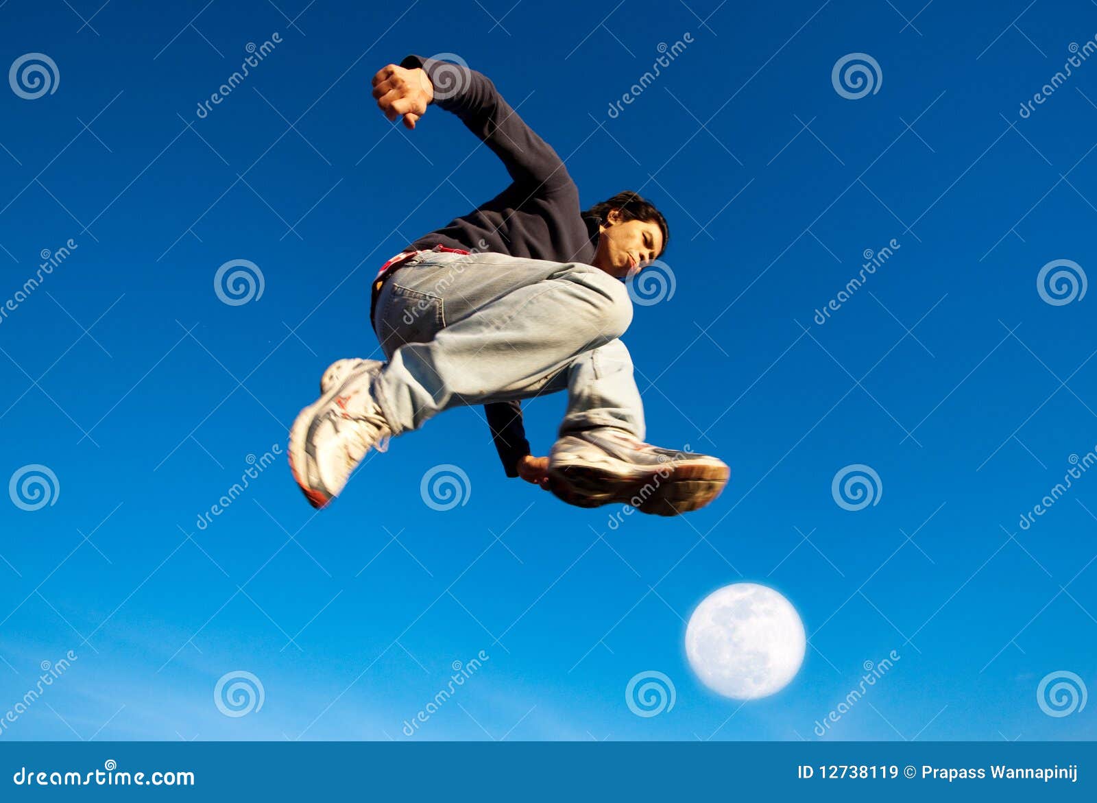 A Man Made a Powerful High Jump Stock Image - Image of move, single ...