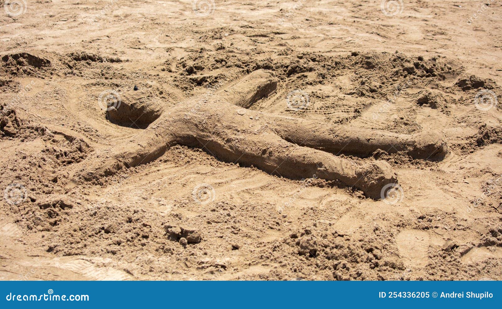 A Man Made of Sand on the Beach Stock Image - Image of hole, texture ...