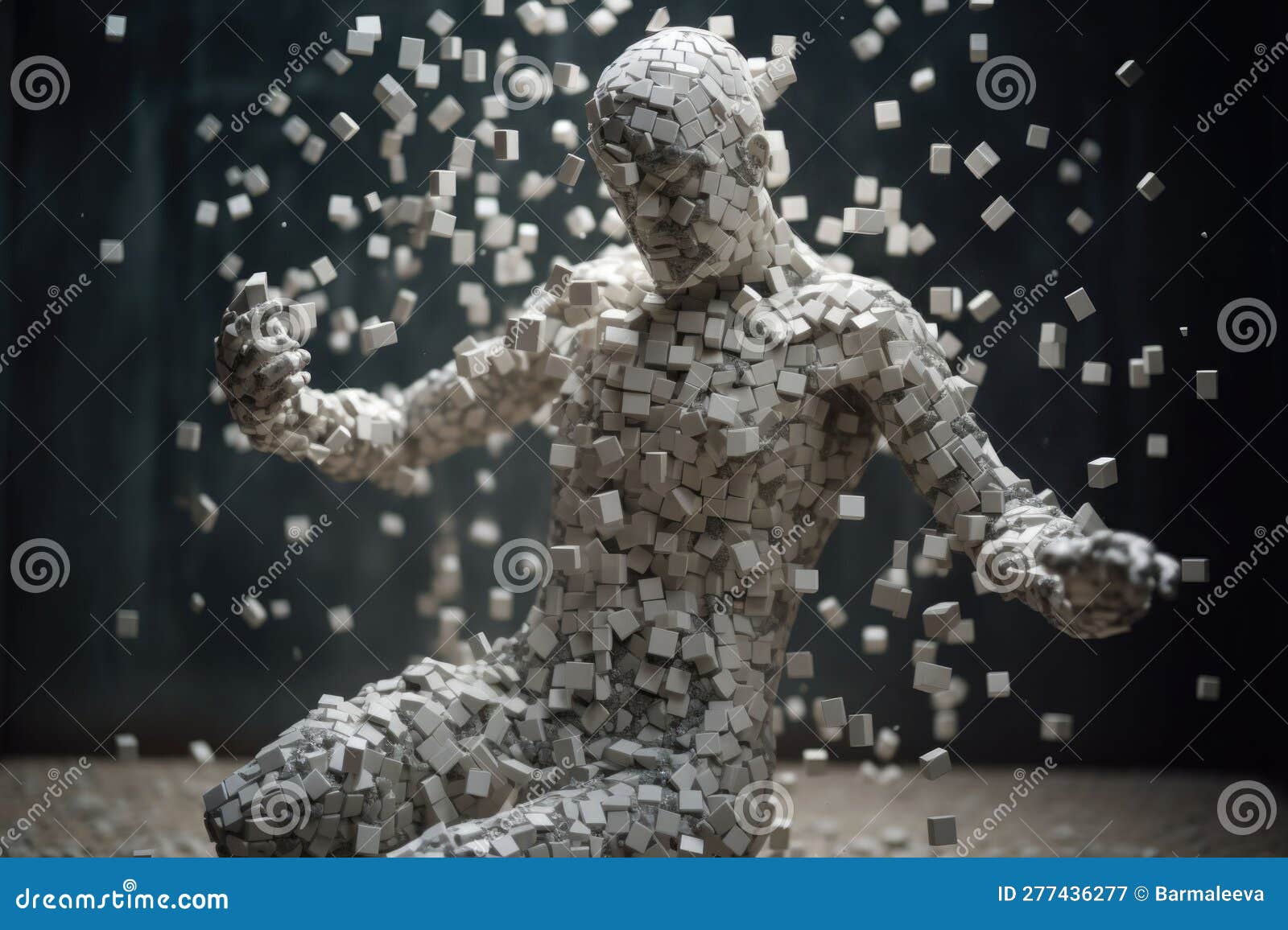 The Man Made of Disintegrating Tessellated Cubes. Concept of ...