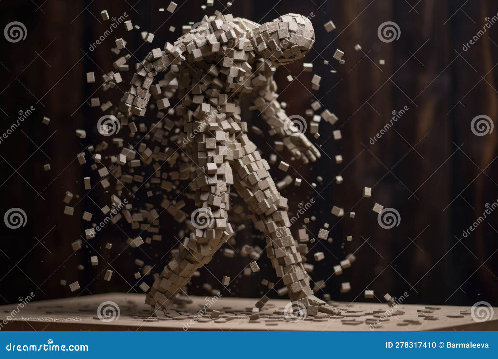 The Man Made of Disintegrating Tessellated Cubes. Concept of ...