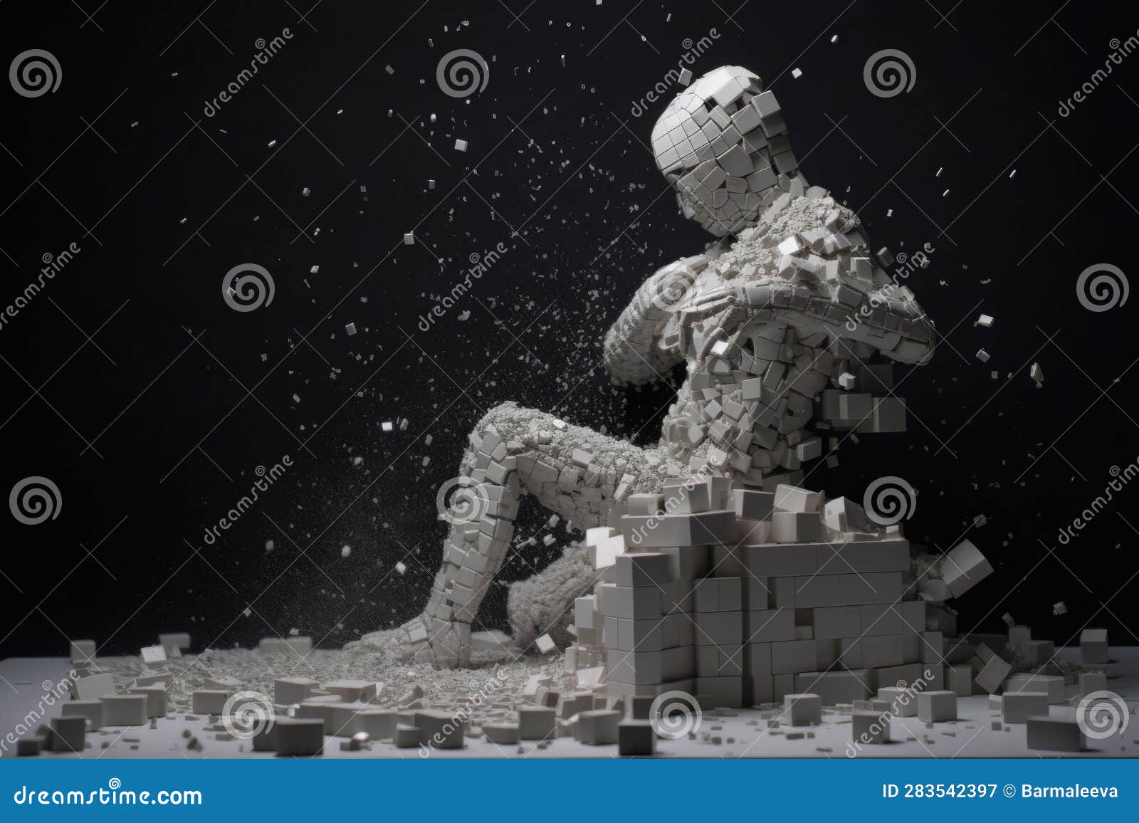The Man Made of Disintegrating Tessellated Cubes. Concept of ...