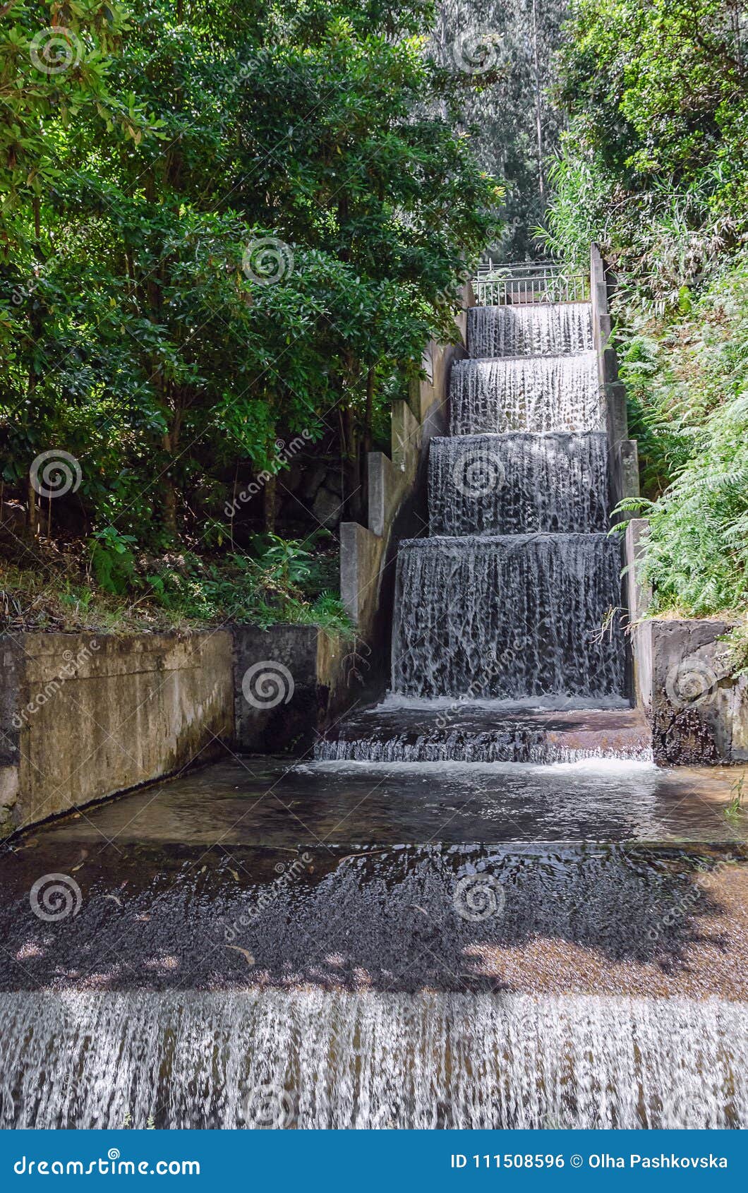 Man Made Waterfall Running Down the Cascade Structure Stock Photo ...