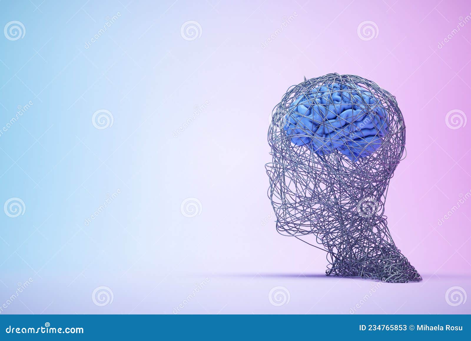 Man Made of Wires with a Human Brain Inside Stock Illustration ...