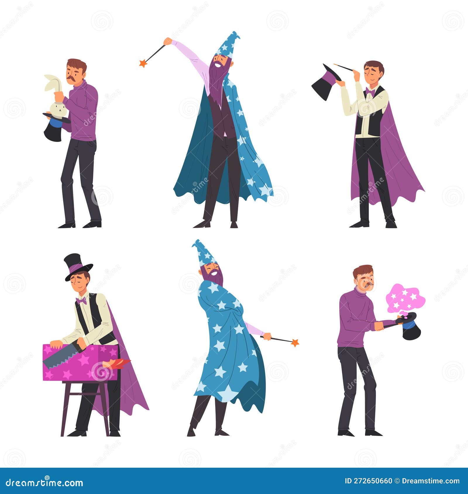 Man Magician with Top Hat Performing Different Magic Tricks on Stage ...