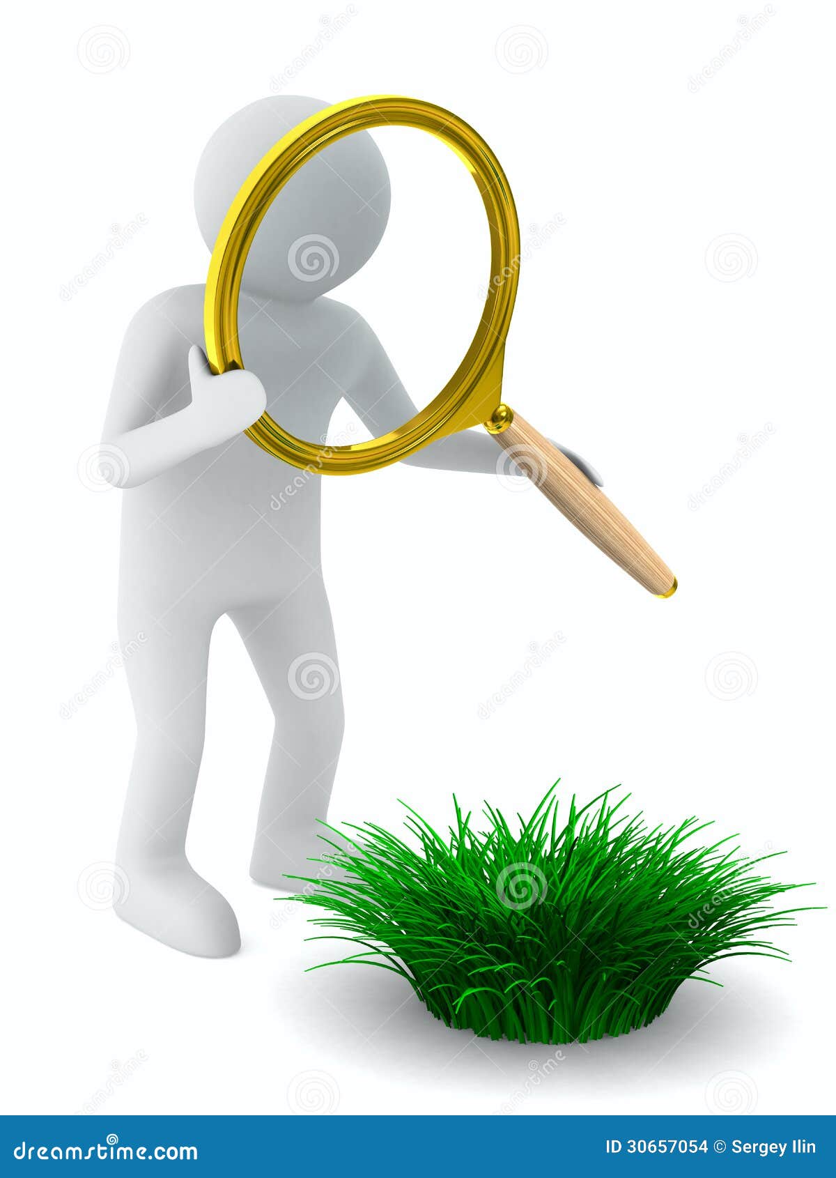 Man with Magnifier and Grass Stock Illustration - Illustration of ...