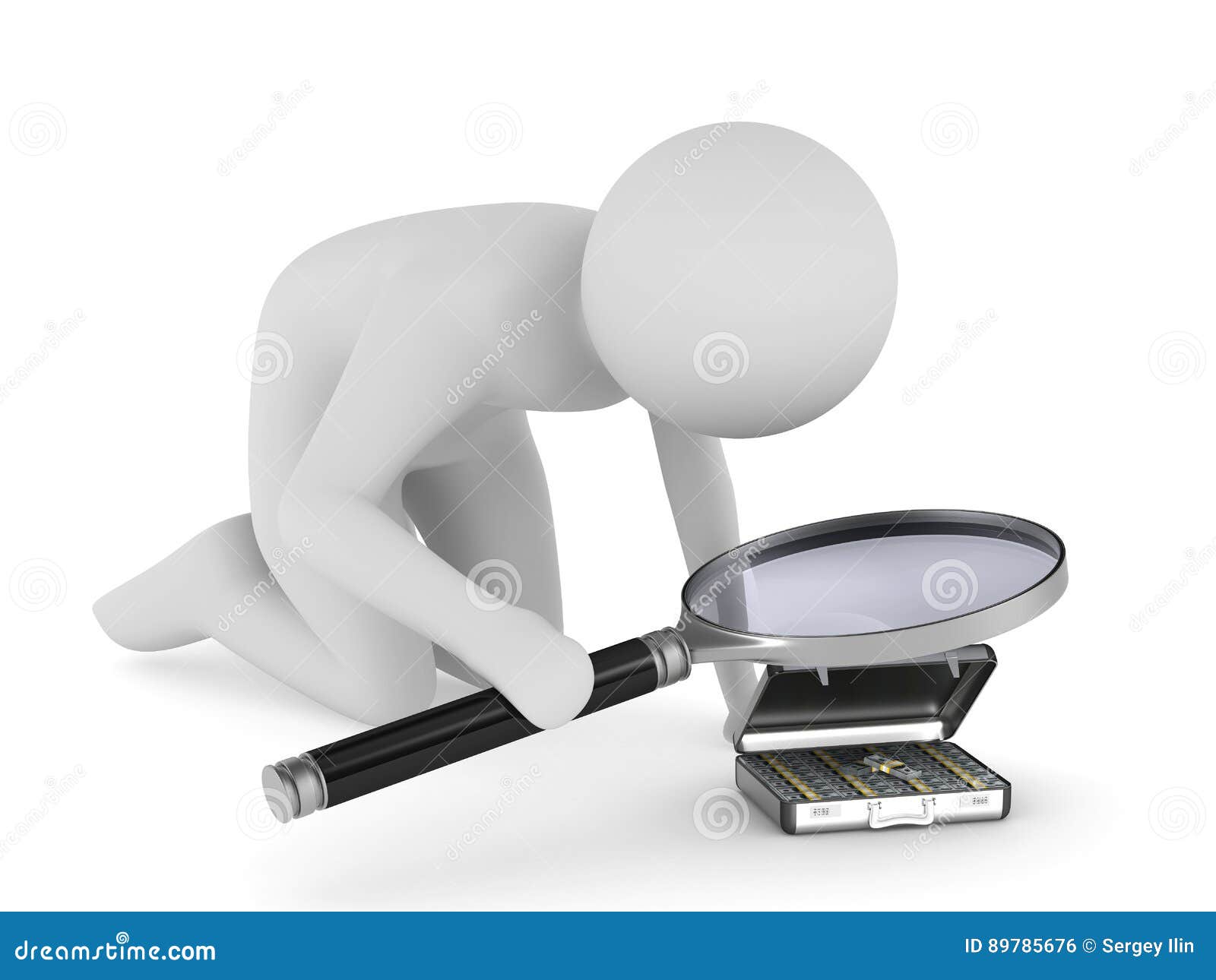 Man with Magnifier on White Background. Isolated 3D Stock Illustration ...