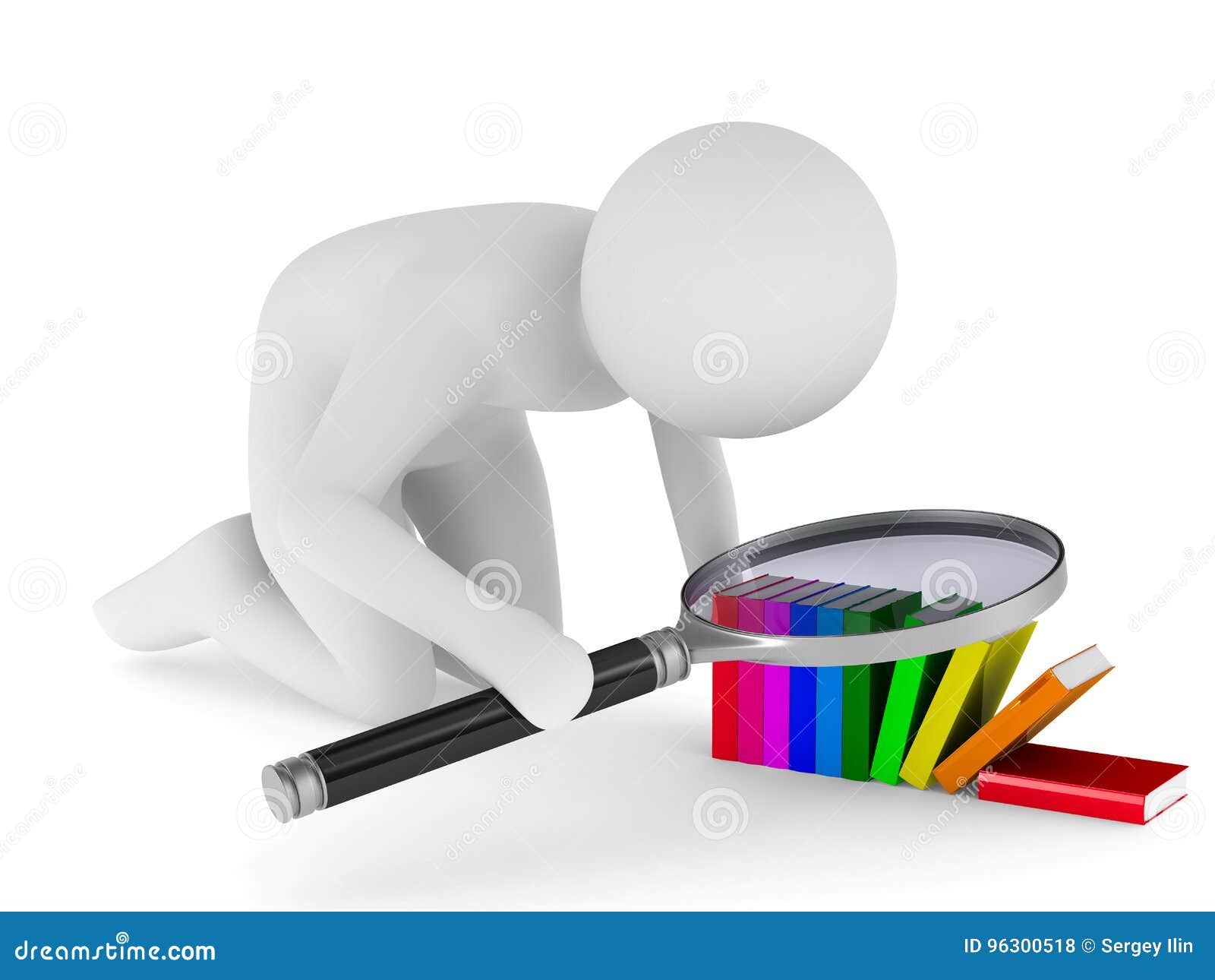 Man With Magnifier On White Background. Isolated 3D Illustration ...