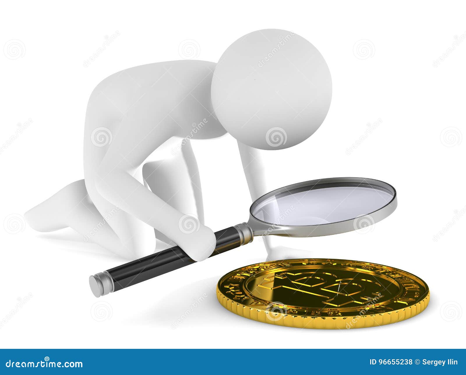 Man with Magnifier on White Background. Isolated 3D Illustration Stock ...