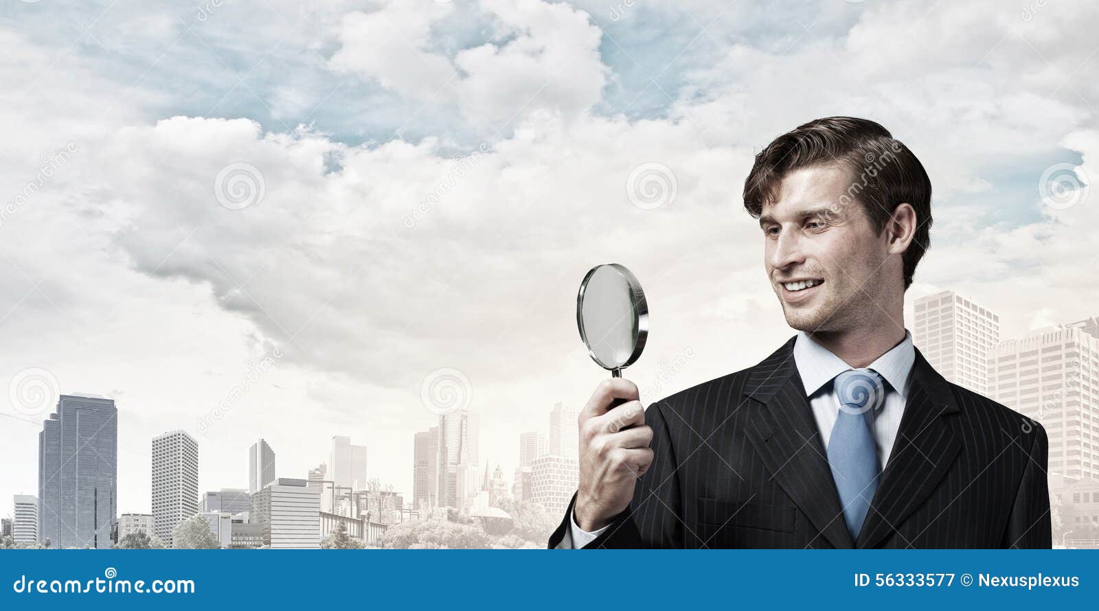 Man with magnifier stock image. Image of human, macro - 56333577