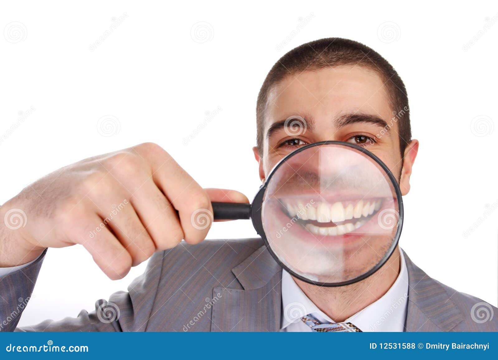 Man with magnifying glass stock photo. Image of elegance - 12531588