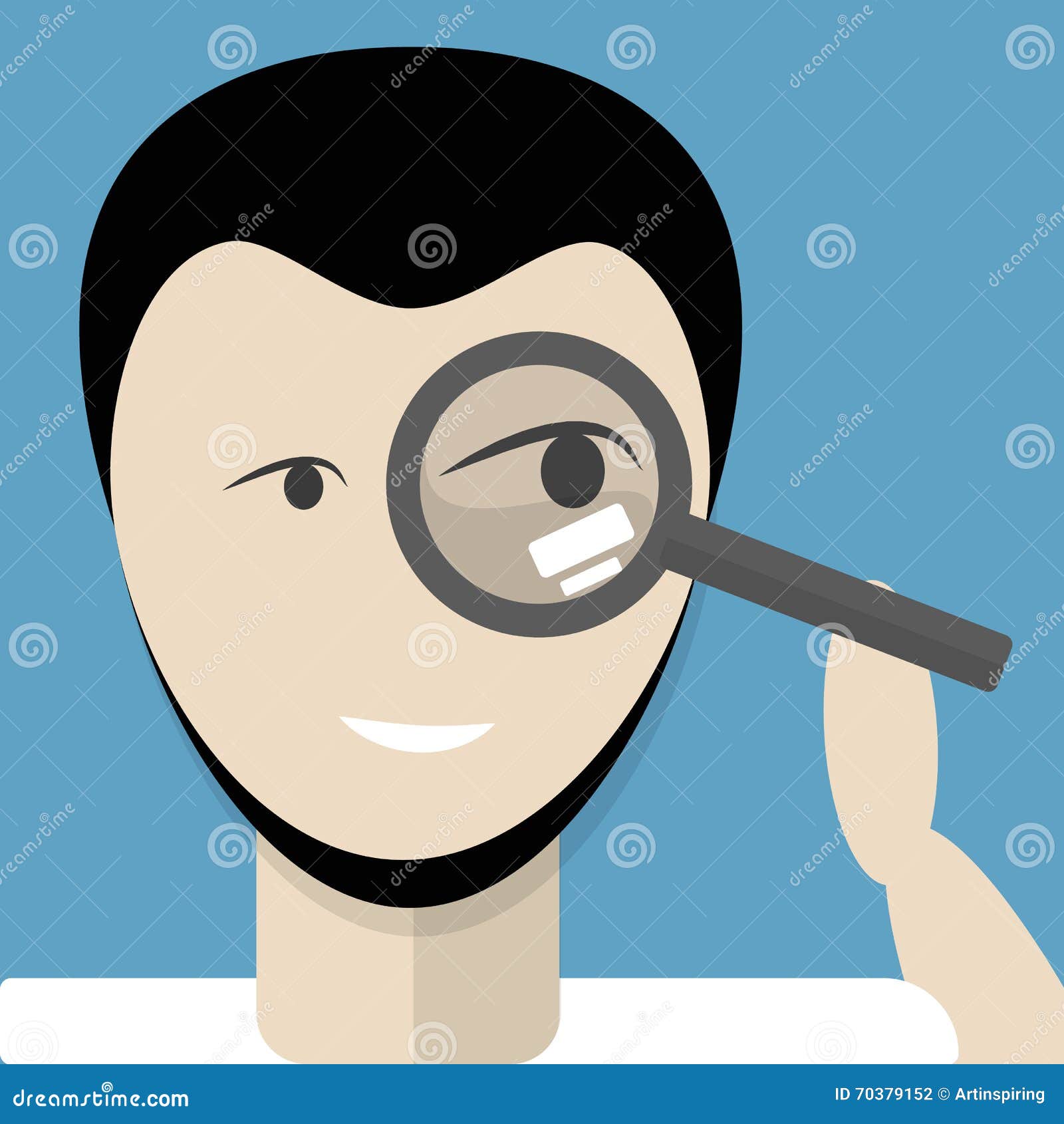Man with magnifying glass. stock vector. Illustration of blue - 70379152