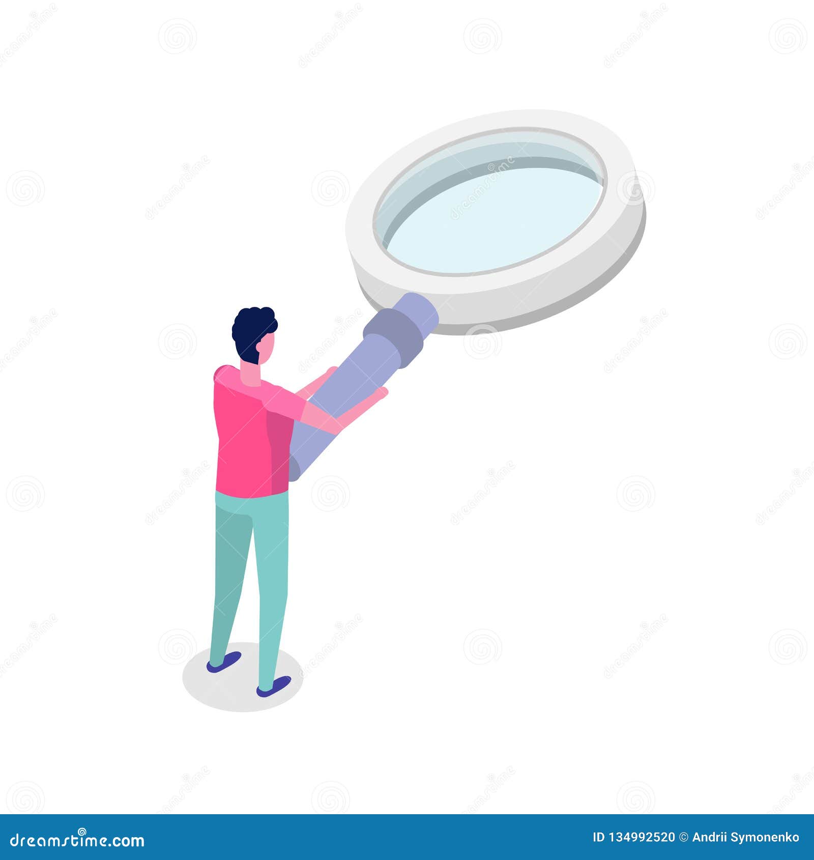 Man with Magnifying Glass. Vector Isometric Stock Vector - Illustration ...