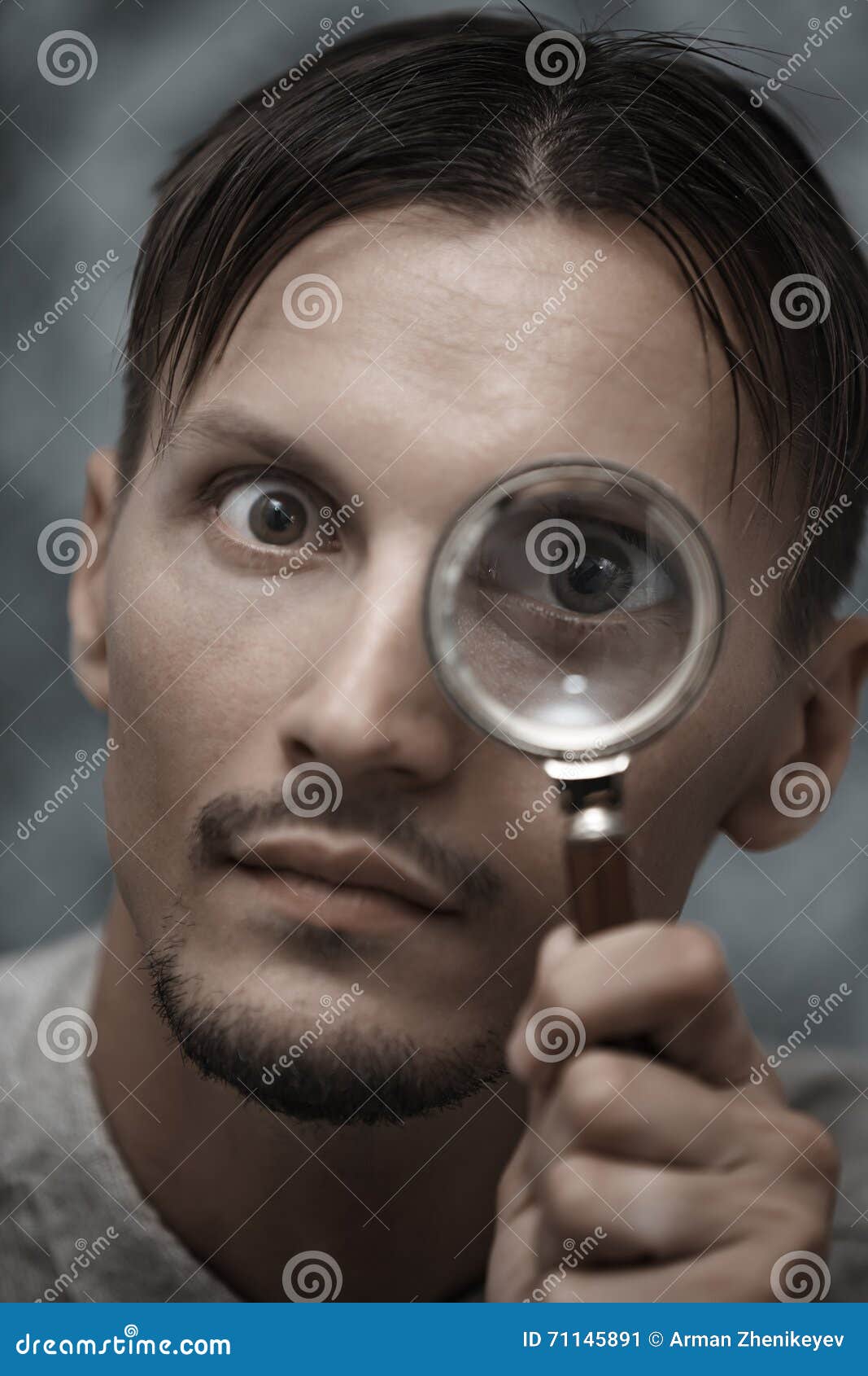 Man with magnifying glass stock image. Image of magnifier - 71145891