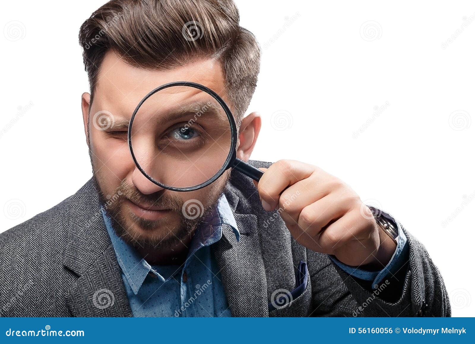 Man With Magnifying Glass On White Background Stock Photo - Image of ...
