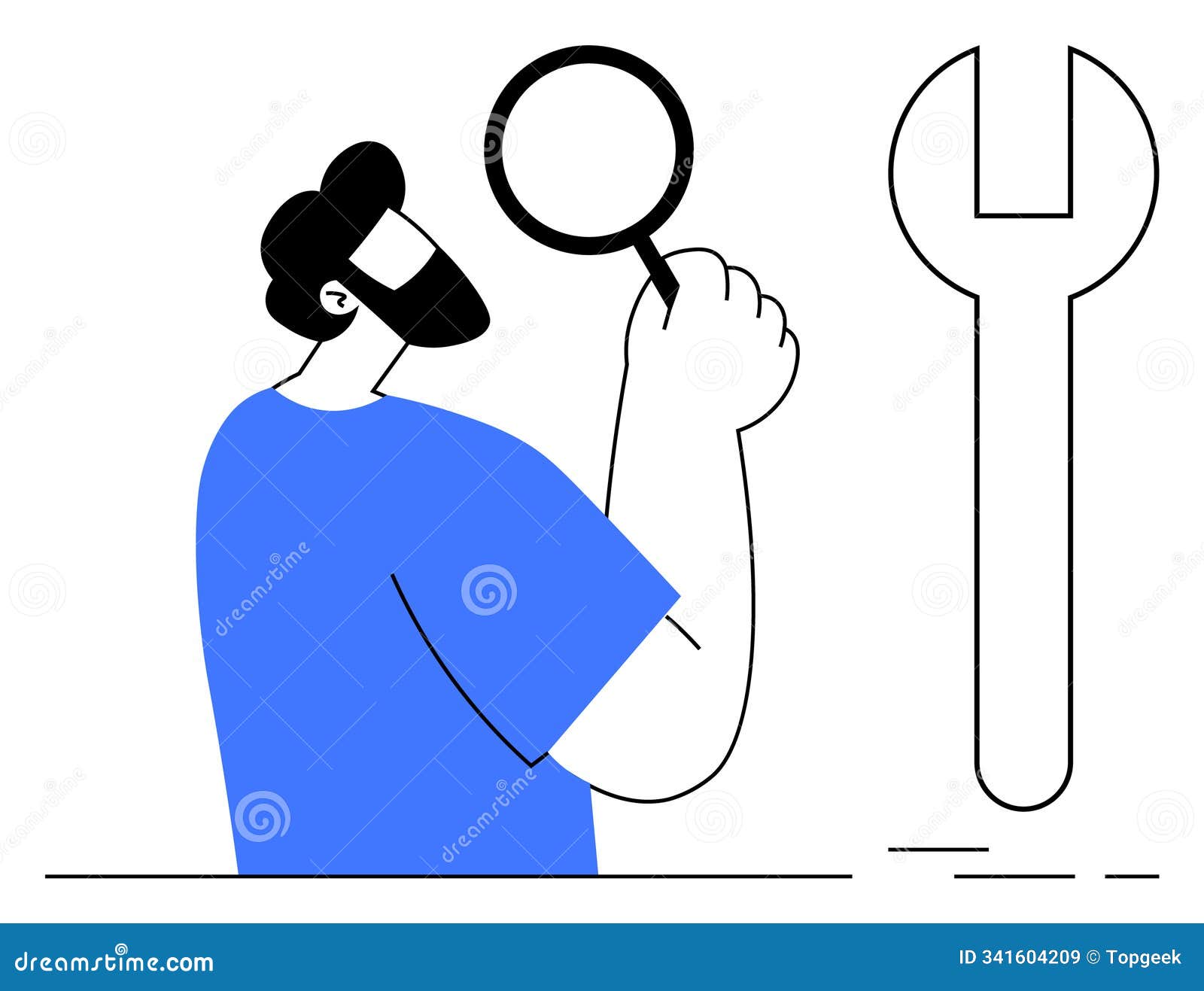 Man with Magnifying Glass and Wrench Represents Problem Solving and ...