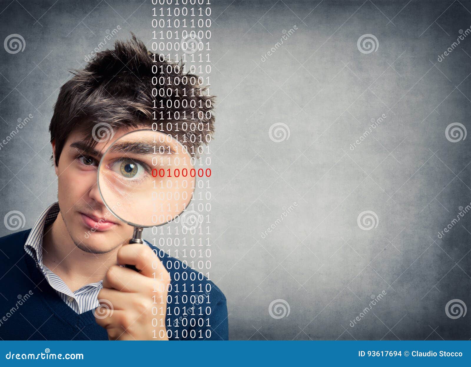 Man with magnifying glass stock photo. Image of zoom - 93617694