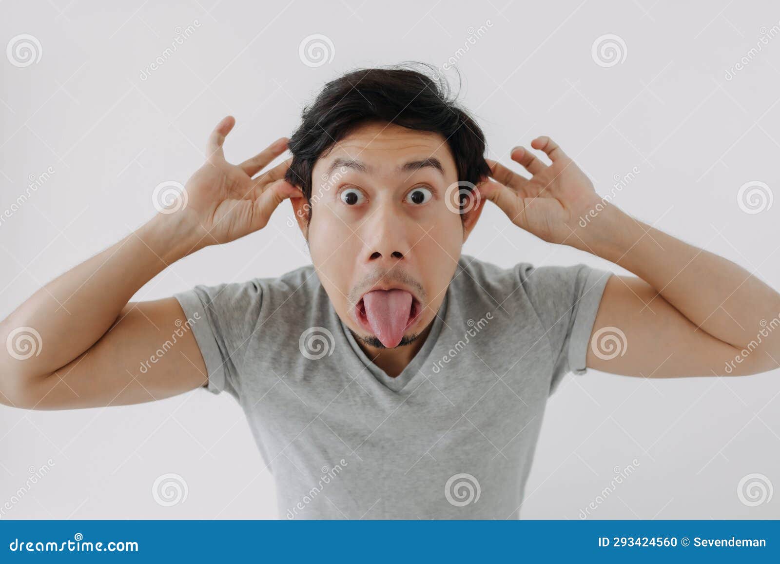 Man Make Funny Teasing Face for Humor Isolated on White. Stock Photo ...