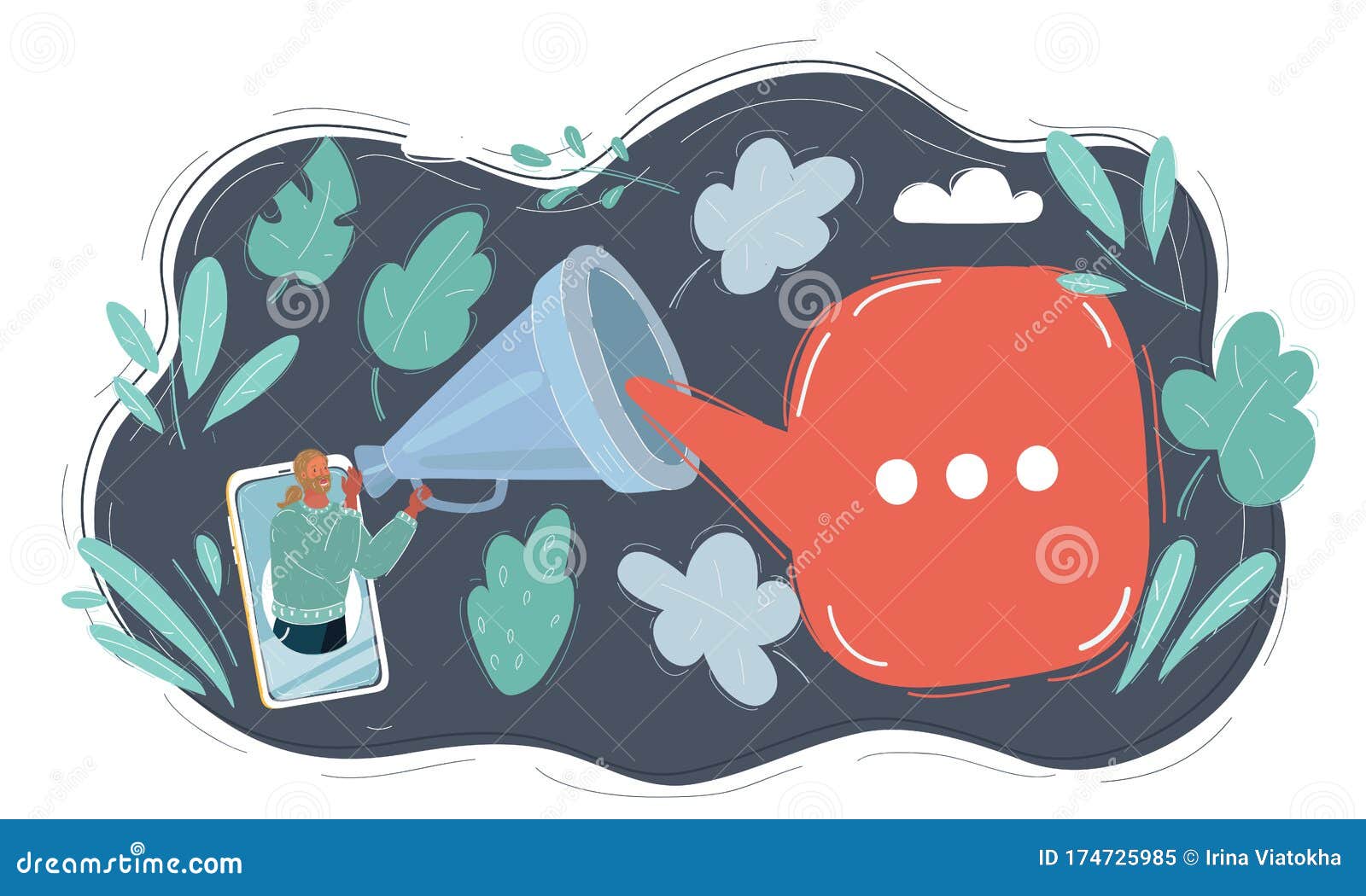 Man Make Statement on Screen of Phone. Loudspeaker and Speech Bubble ...