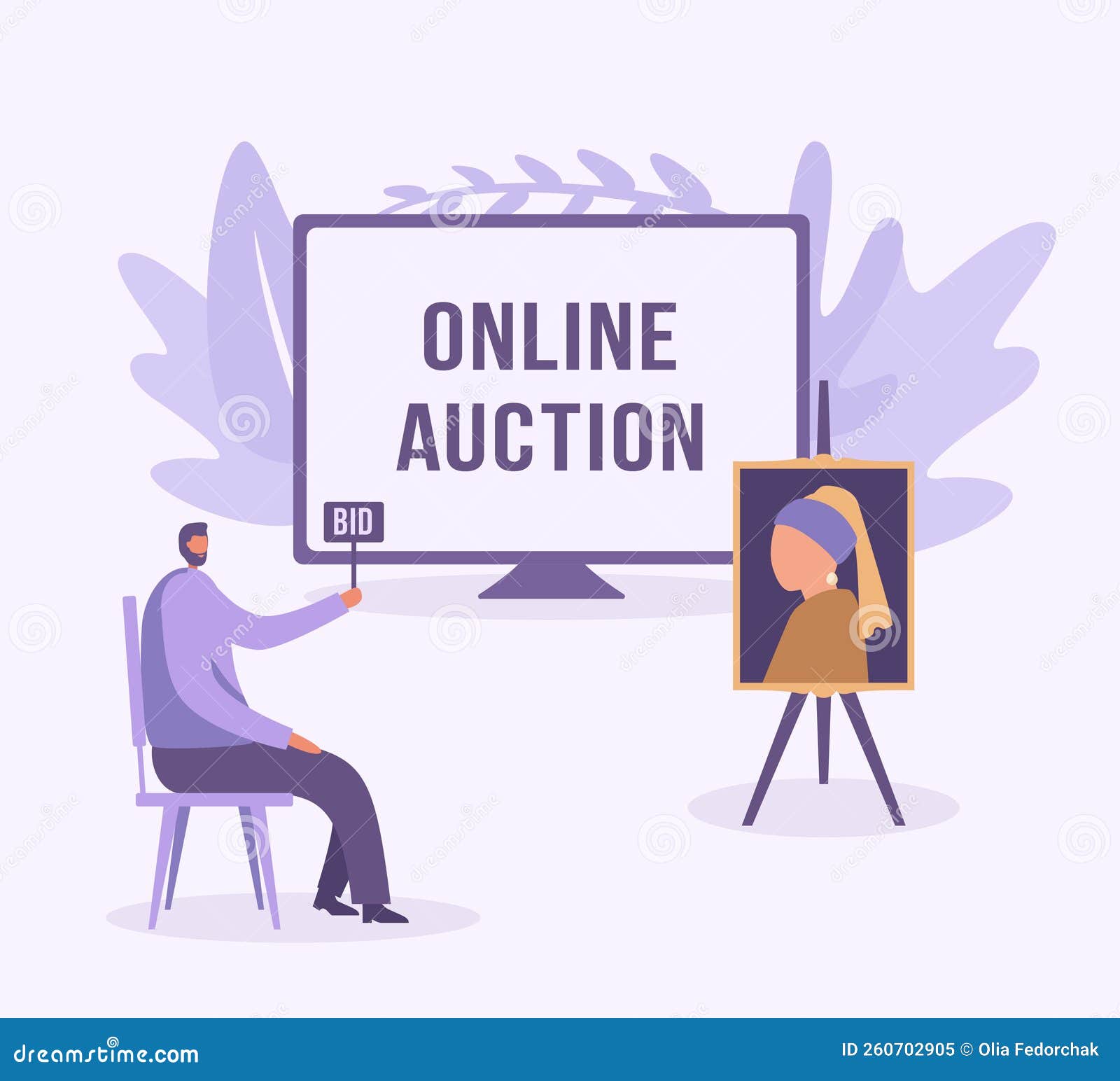A Man Makes a Bid at an Online Auction Stock Vector - Illustration of ...