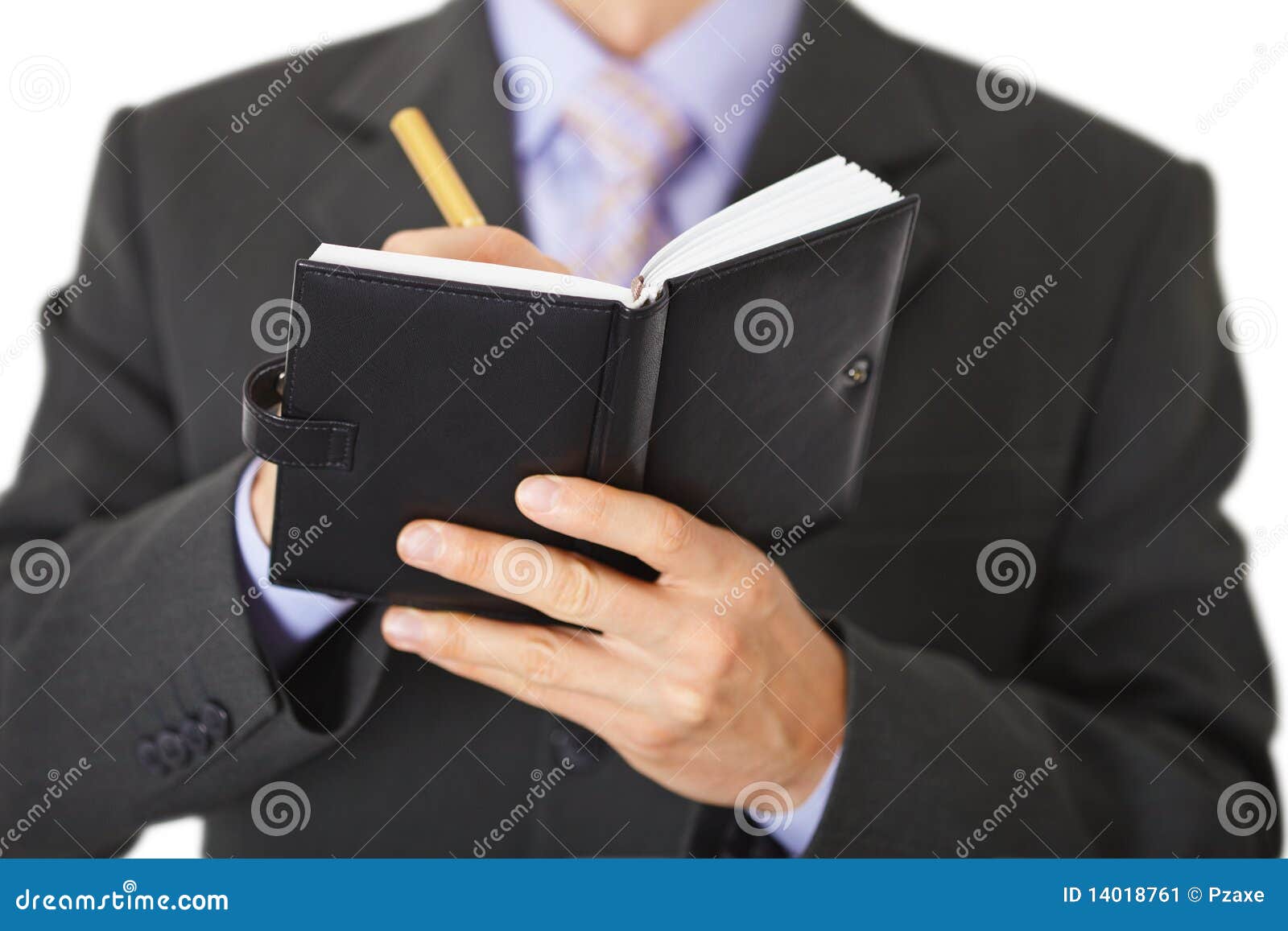 Man Makes Entry in Organizer Stock Image - Image of leather, business ...