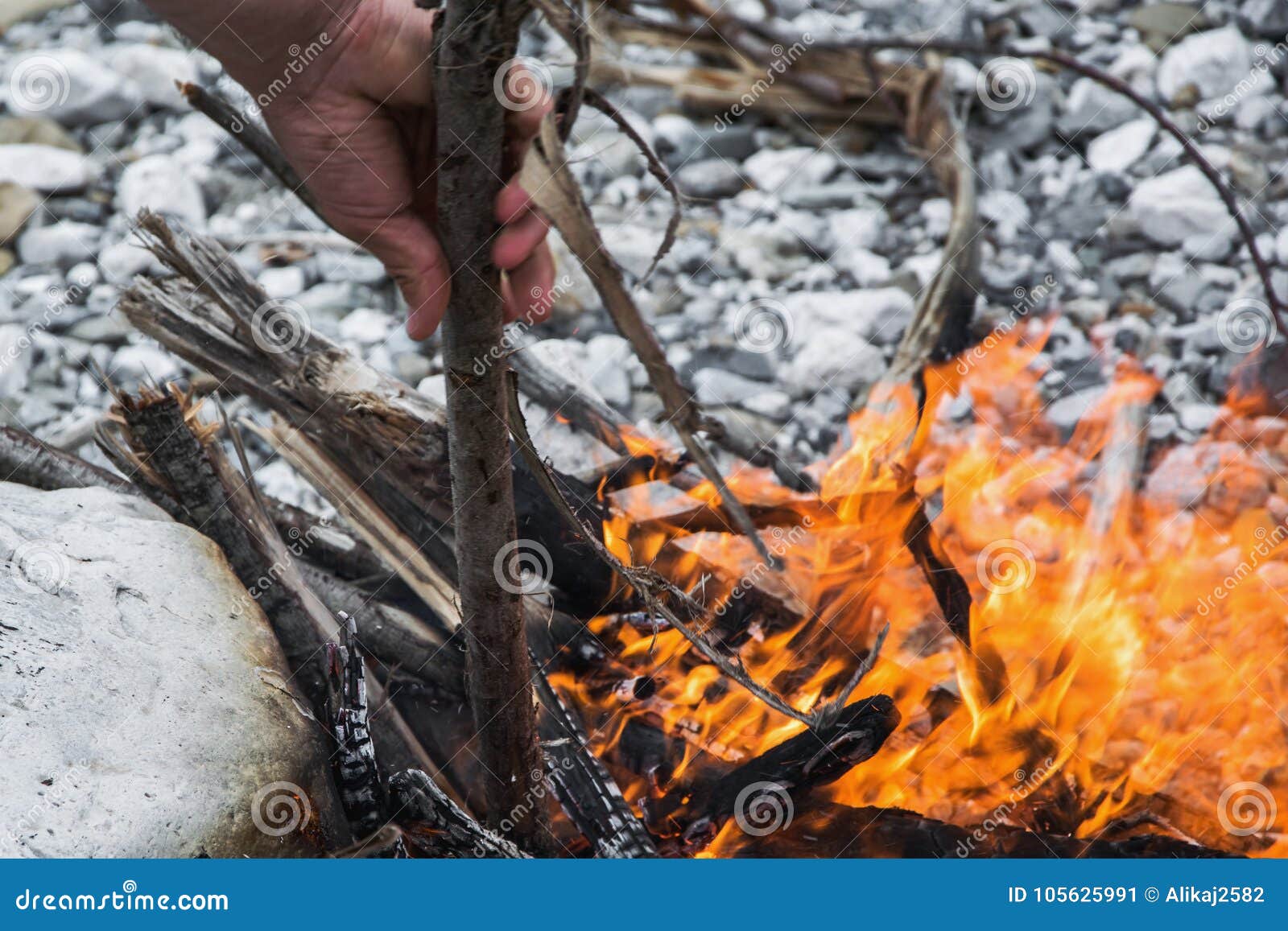 Man Makes the Fire in Nature Stock Image - Image of danger, campfire ...