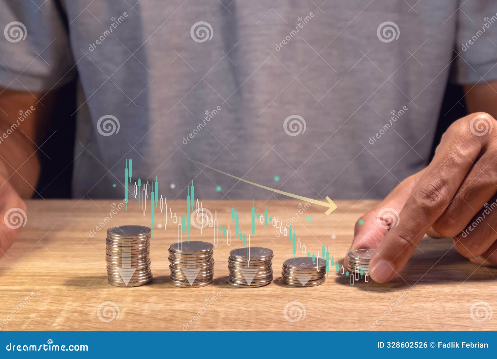 A Man Makes Stacks of Coins To Calculate Cost Reductions. Coins ...