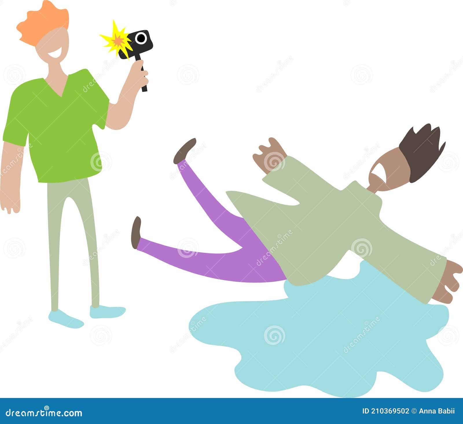 Man Makes Video As a Man Falls into Puddle. Stock Vector - Illustration ...