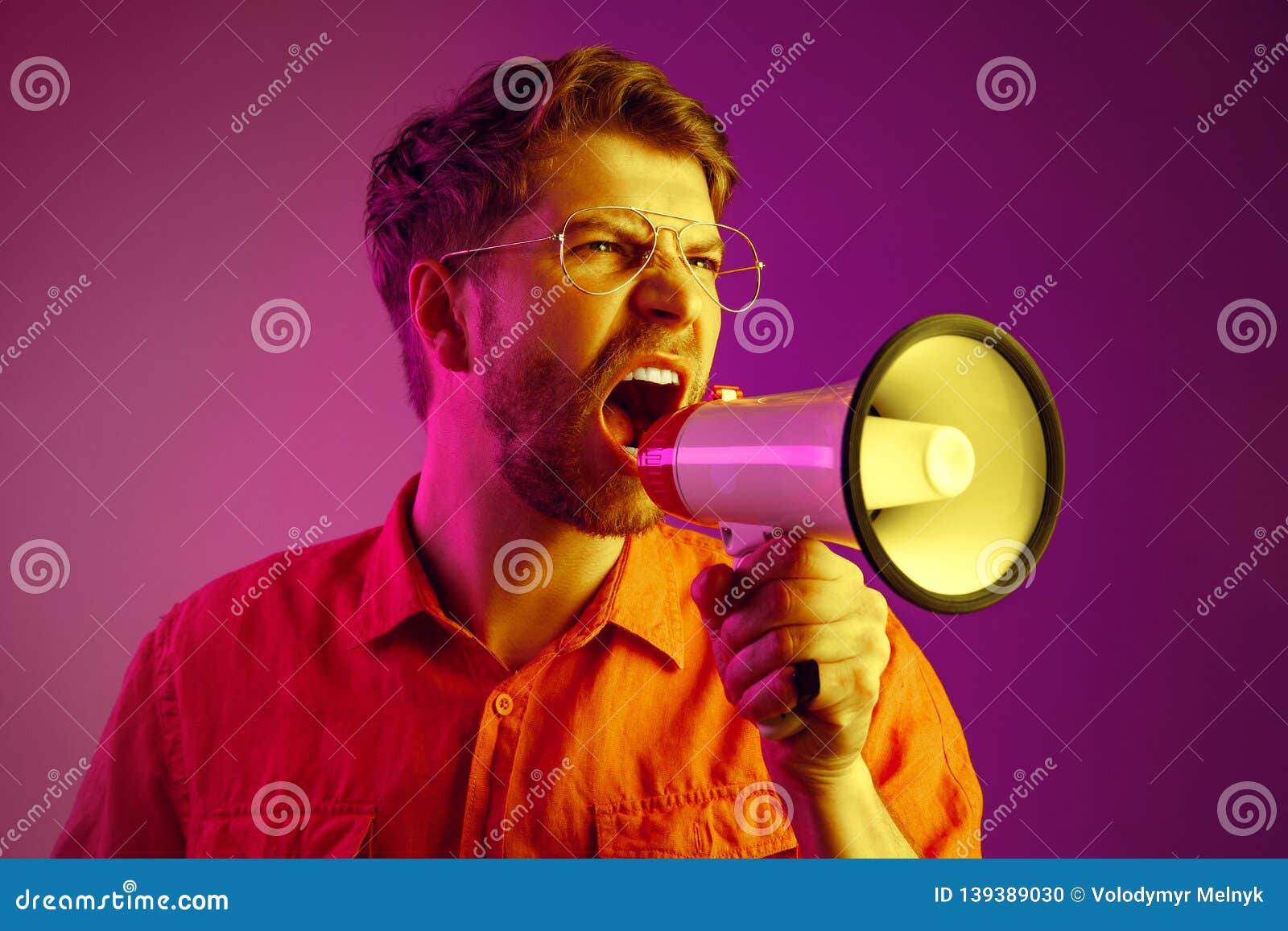 Man Making Announcement with Megaphone Stock Photo - Image of emotions ...