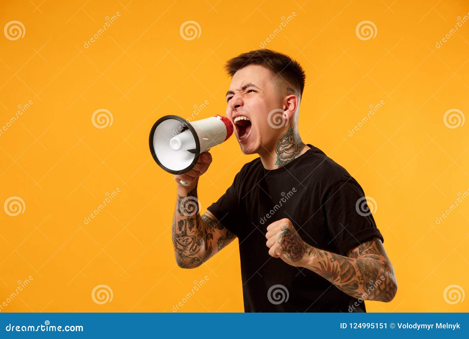 Man Making Announcement with Megaphone Stock Image - Image of people ...
