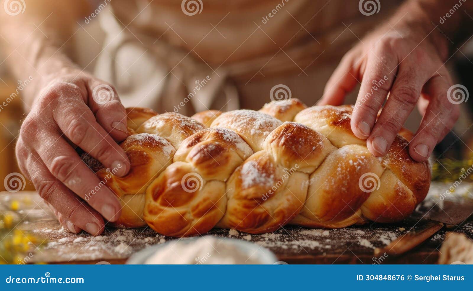A Man is Making a Bread Roll with Flour and Sugar, AI Stock Photo ...
