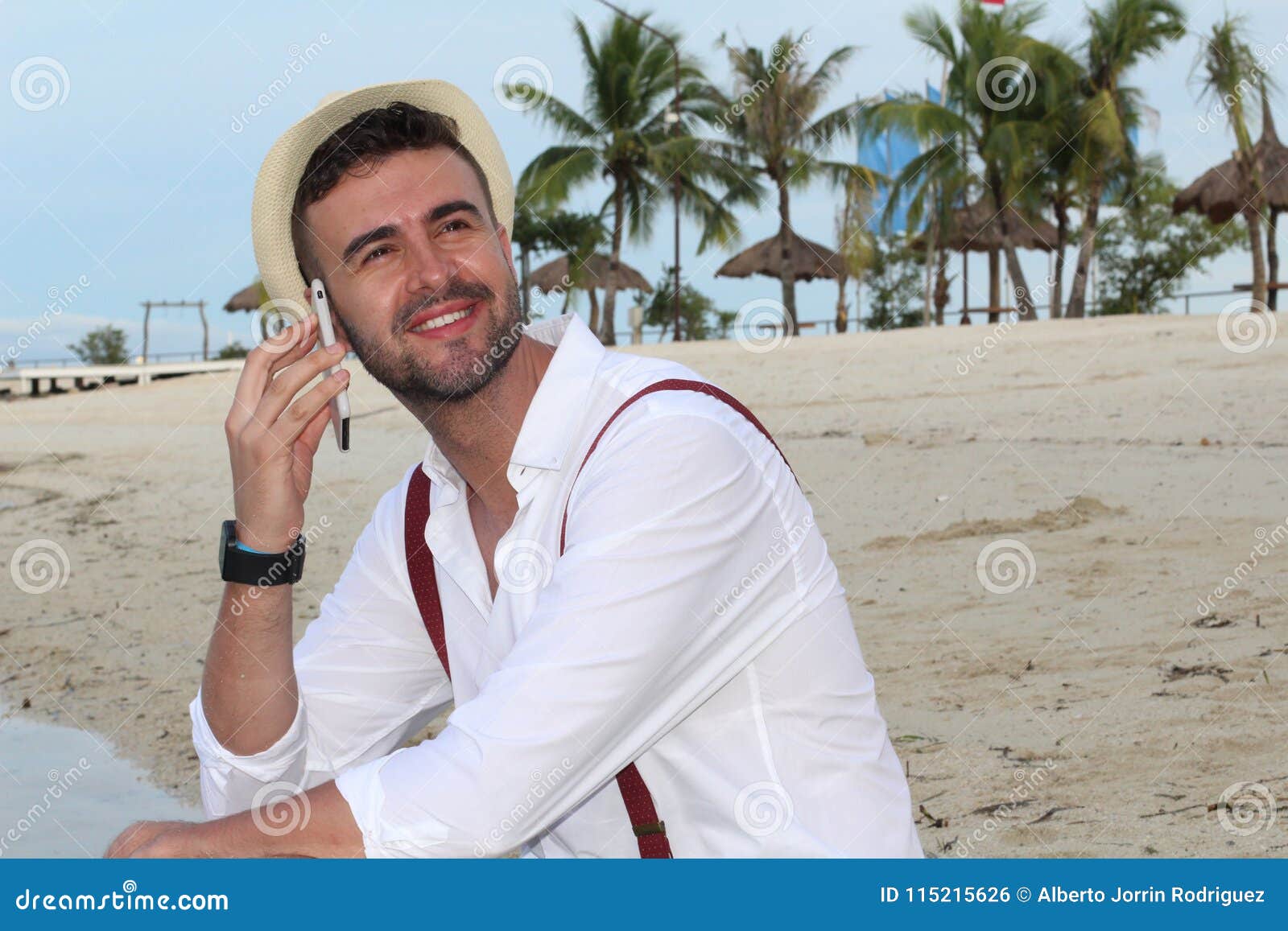 Man Making a Call from the Beach Stock Photo - Image of holidays, cute ...