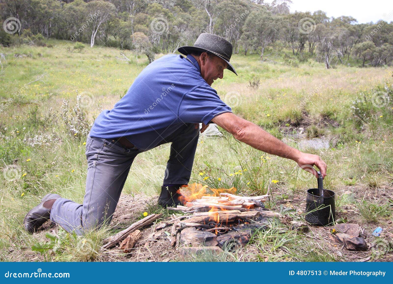 Man making campfire stock image. Image of cattlemen, mountains - 4807513