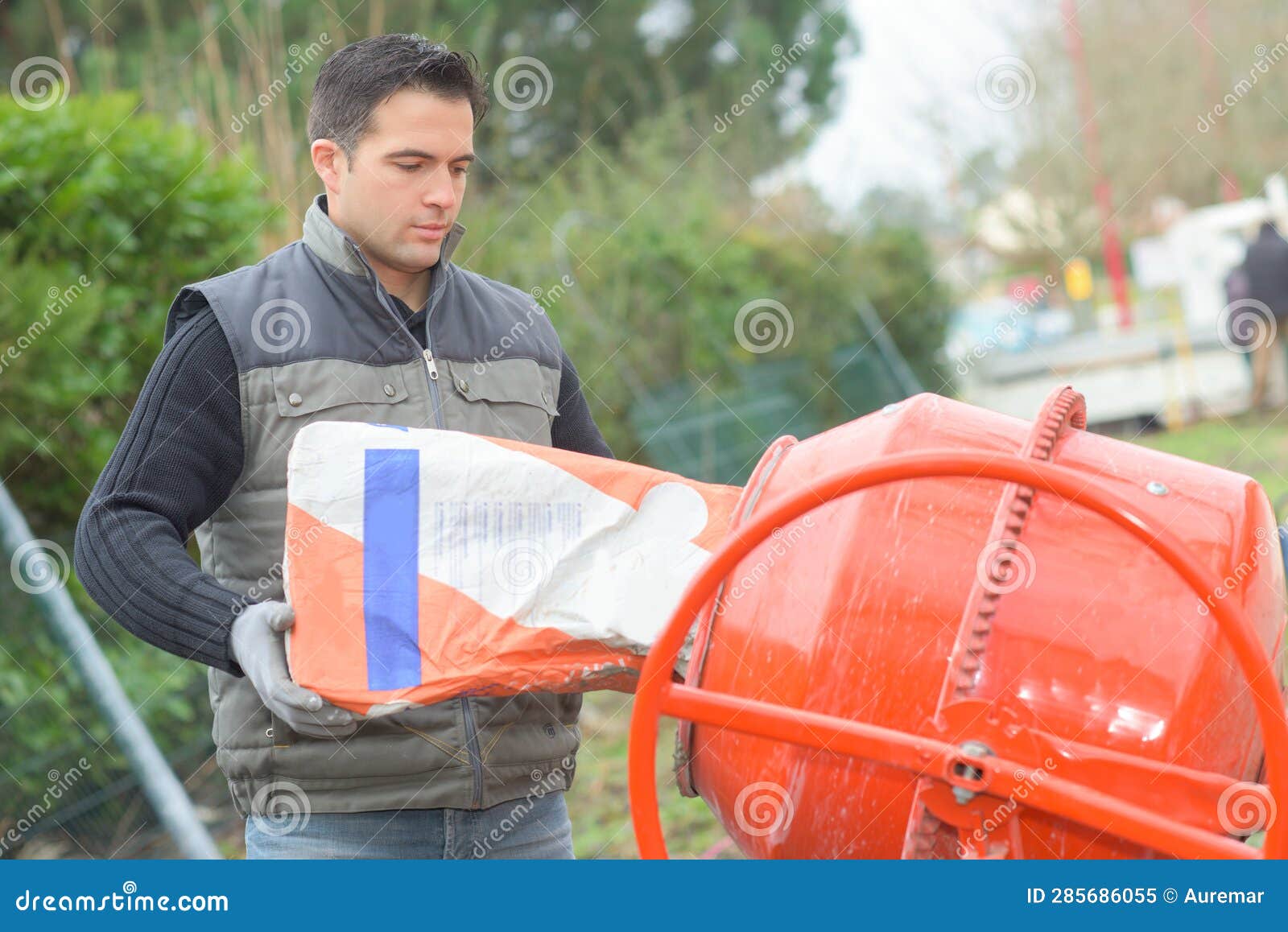 Man Making Cement with Concrete Machine Stock Image - Image of making ...