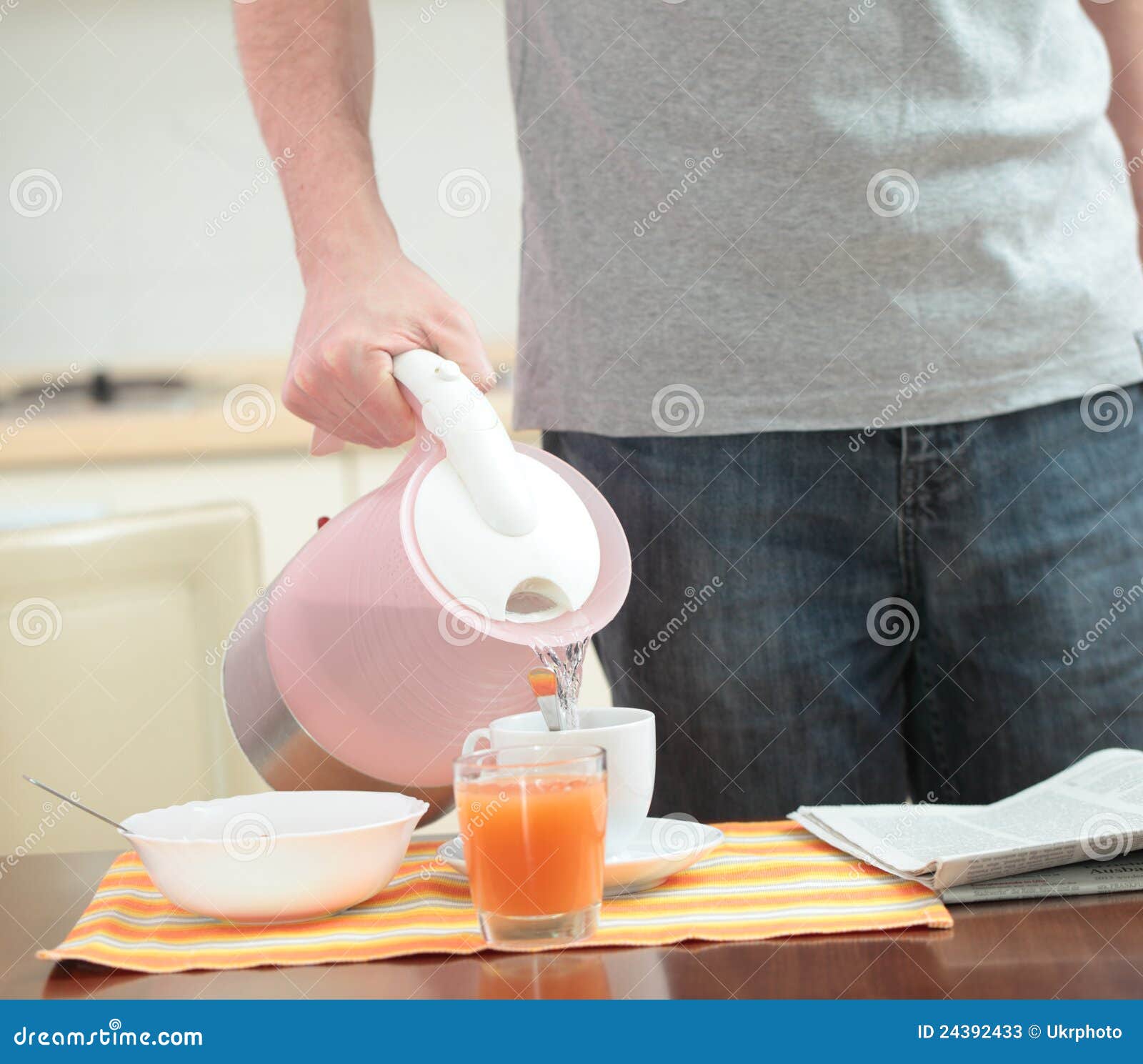 Man making coffee stock image. Image of hand, shirt, white - 24392433
