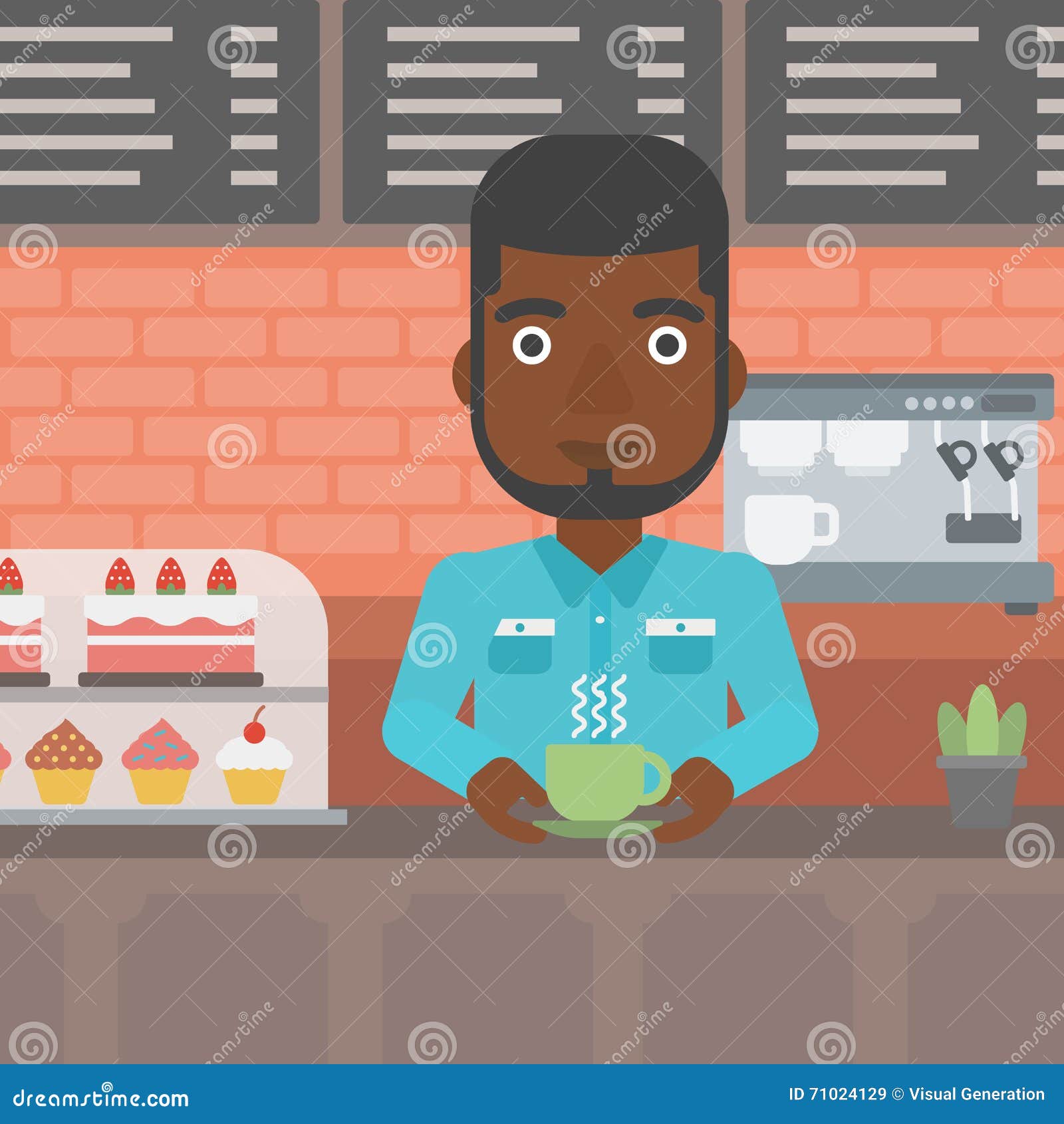 Man making coffee. stock vector. Illustration of black - 71024129